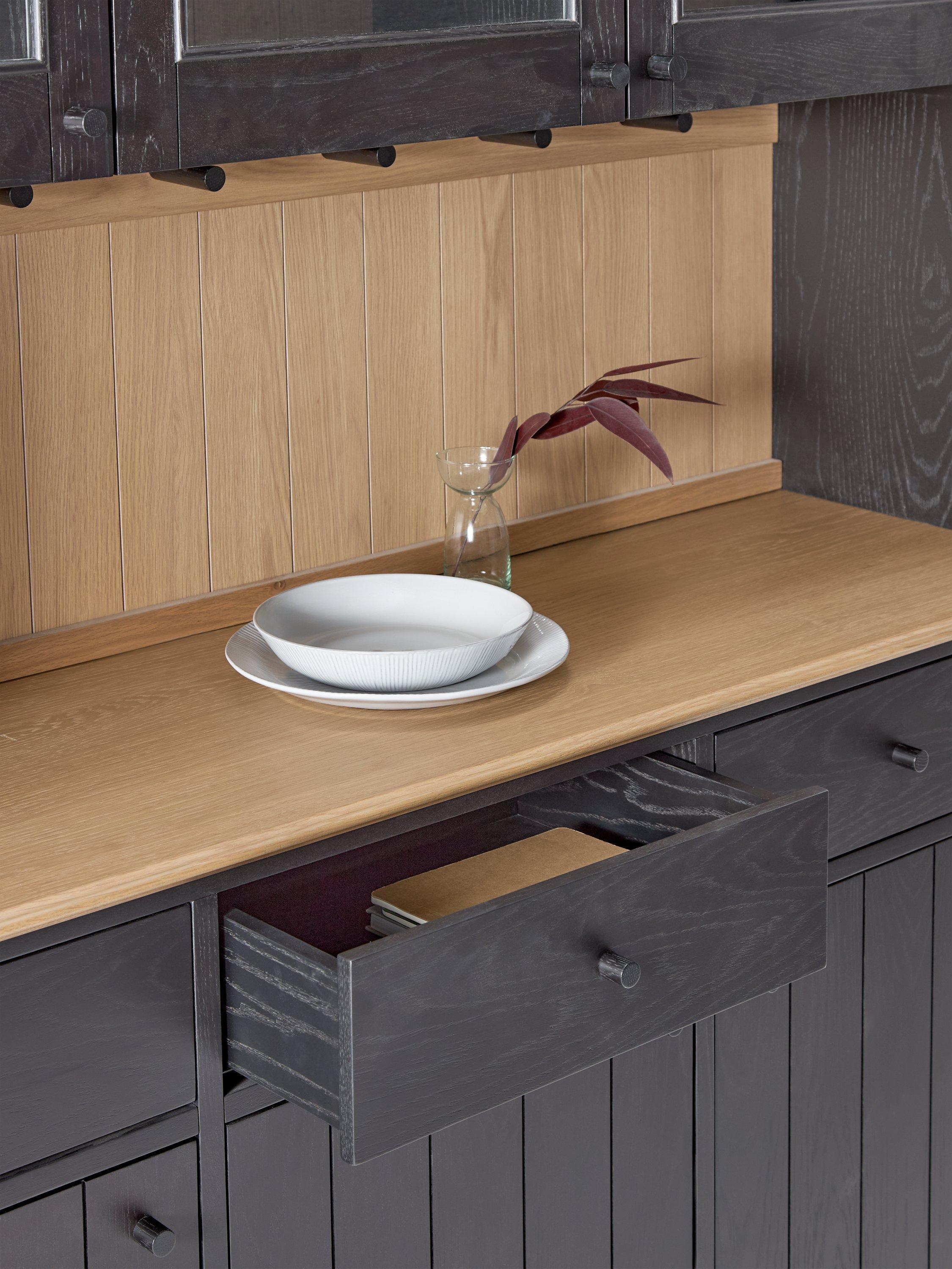 John Lewis Stanton 3 Door Glazed Dresser, Black/Natural