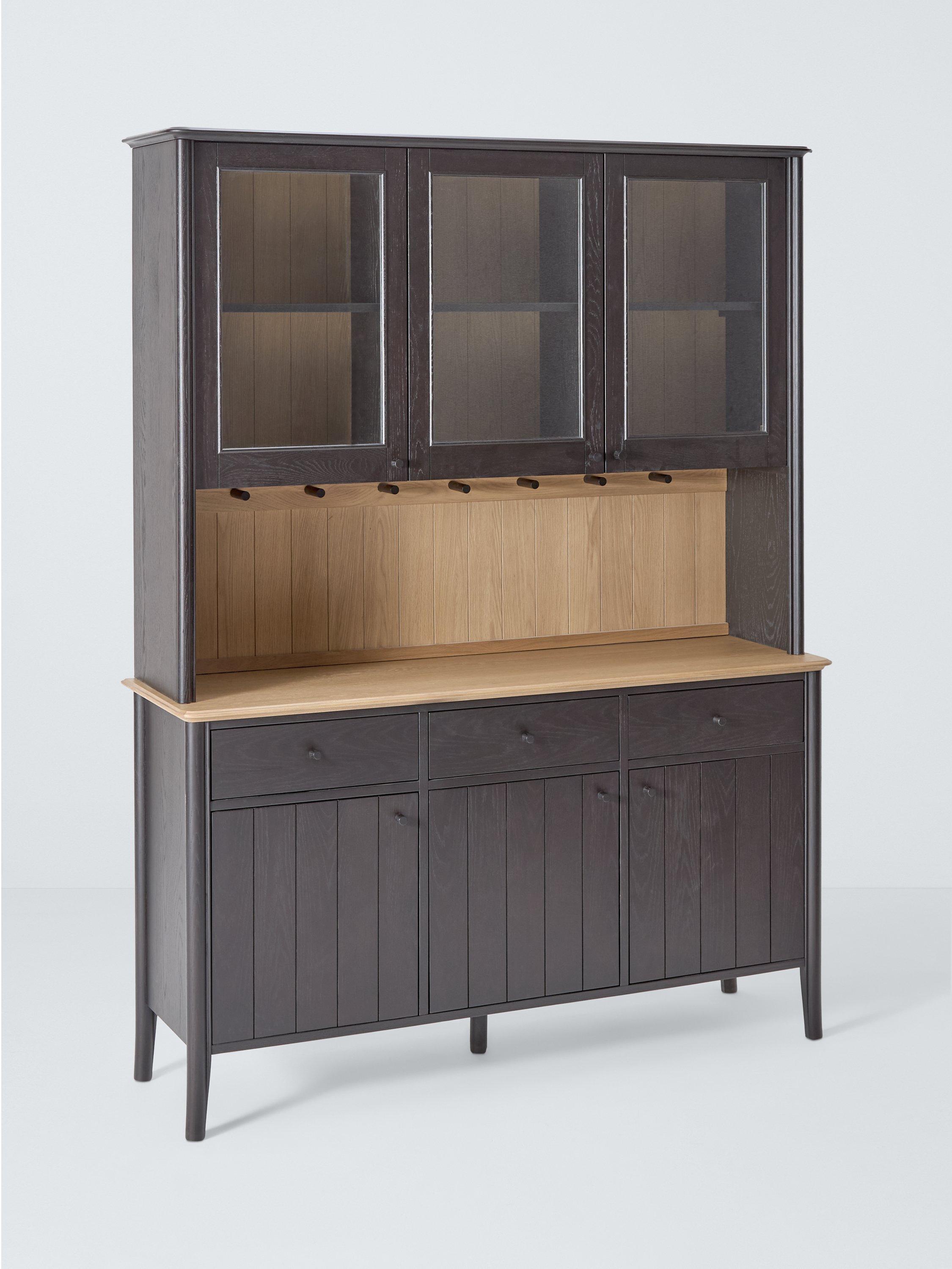 John Lewis Stanton 3 Door Glazed Dresser, Black/Natural