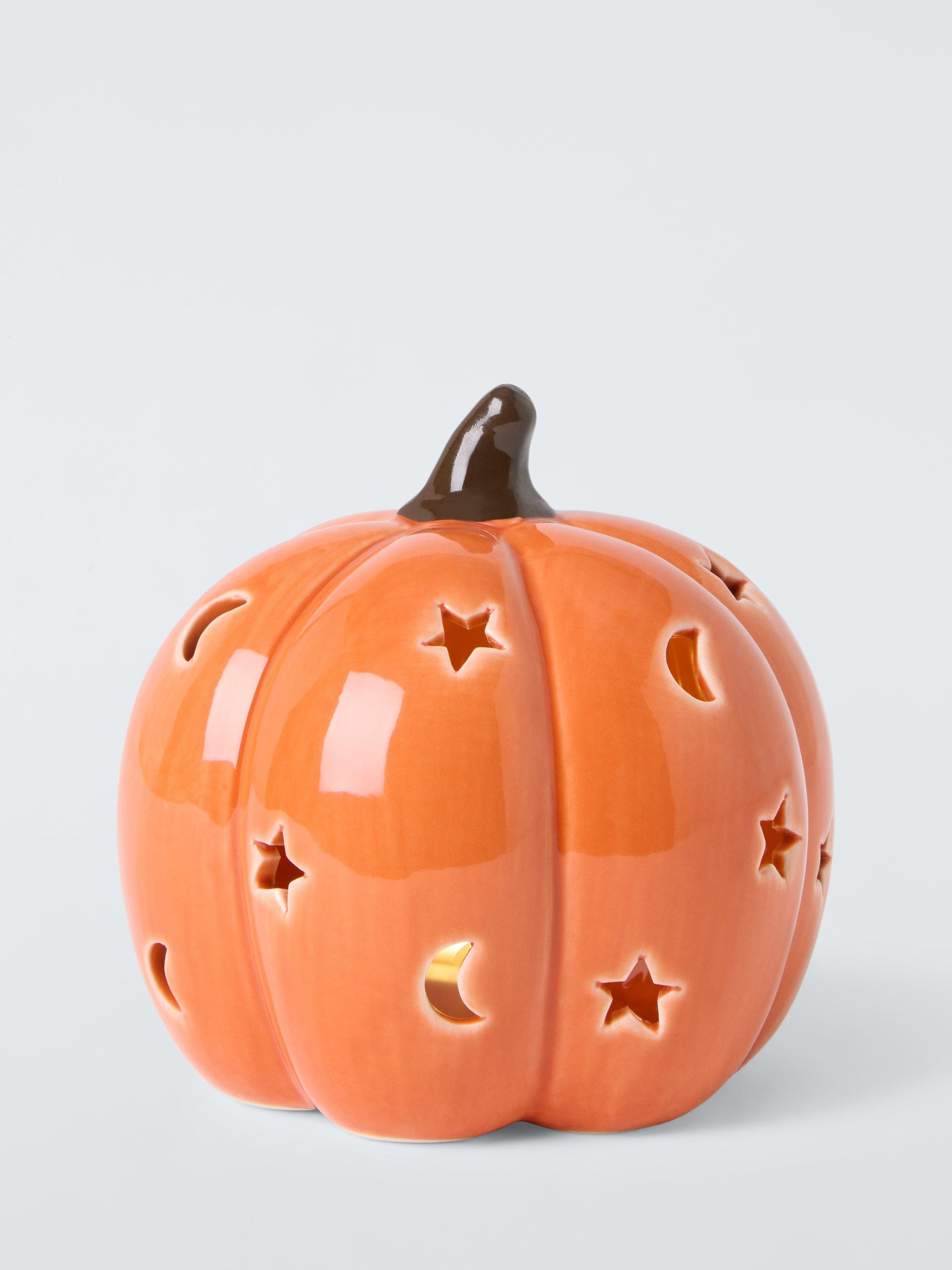 John Lewis LED Cutwork Ceramic Pumpkin, Orange, Dia.10.2cm