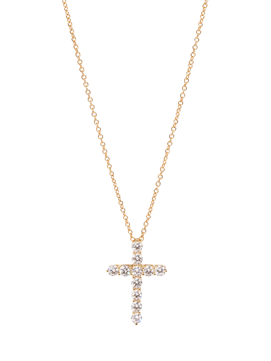 Pre loved Tiffany Co. Brilliant Cut Diamond 18ct Yellow Gold Small Cross Pendant Necklace