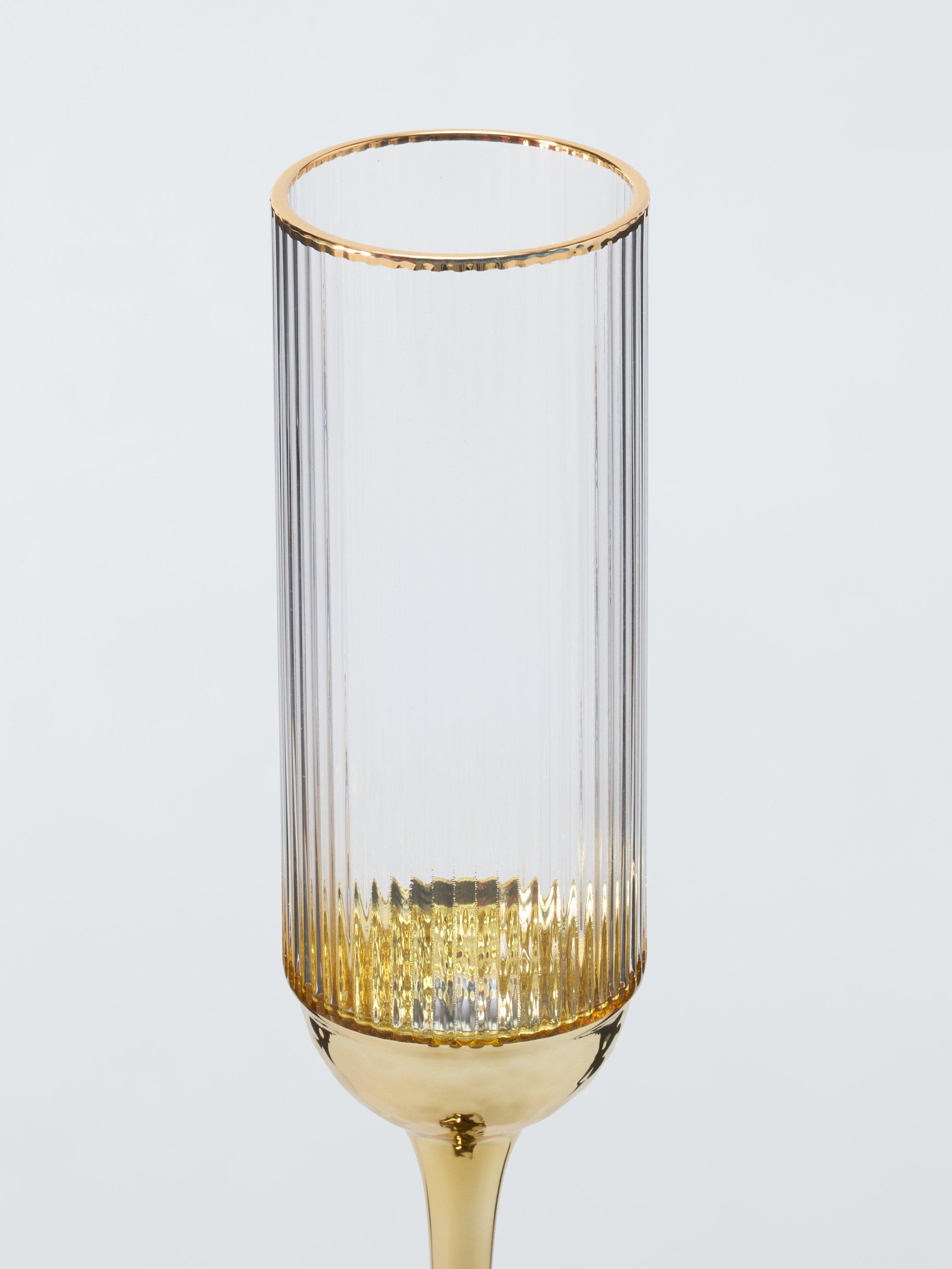 John Lewis Gold Base Ribbed Glass Champagne Flute, Set of 2, 170ml