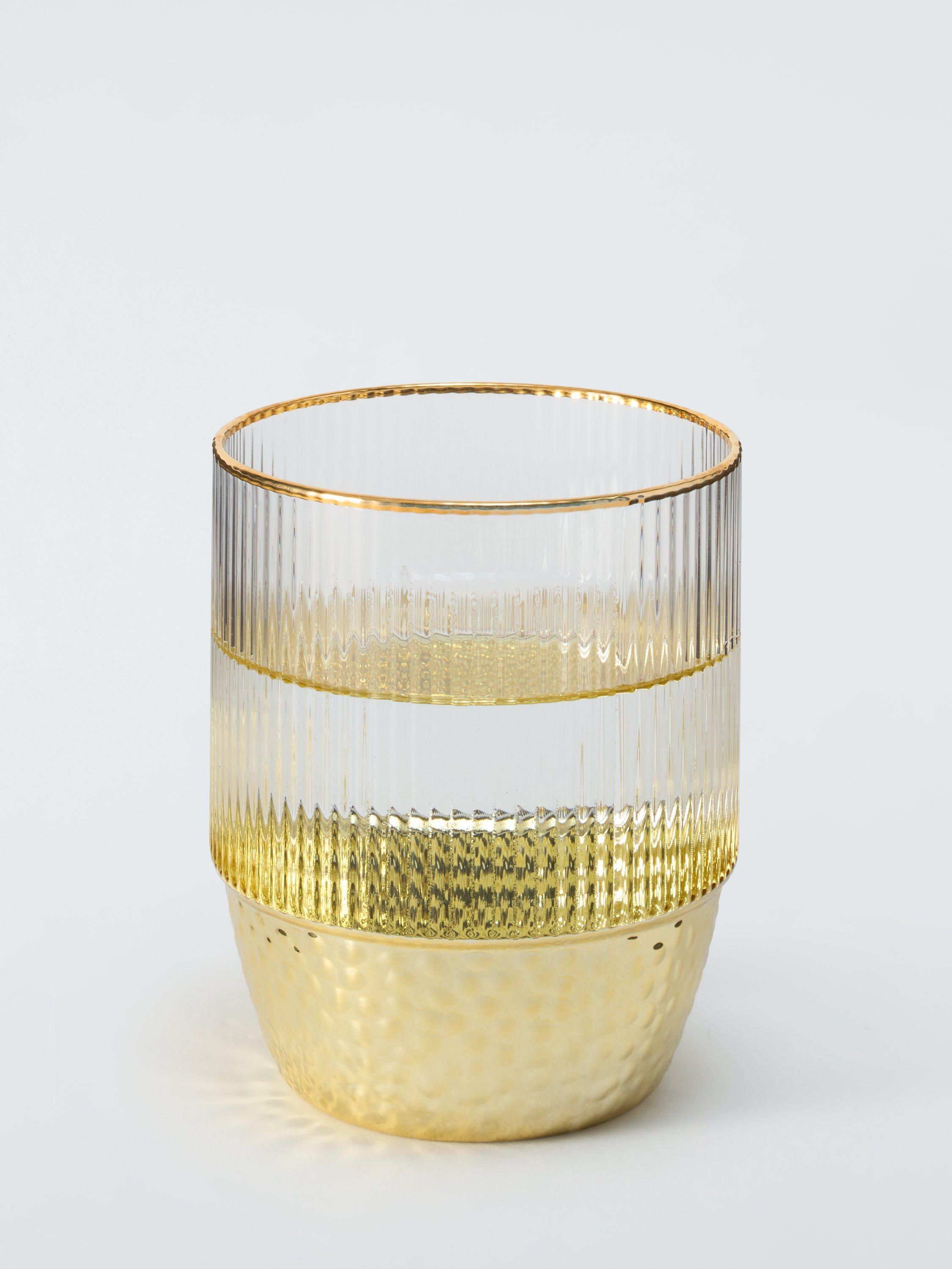 John Lewis Gold Base Ribbed Glass Tumbler, Set of 2, 325ml