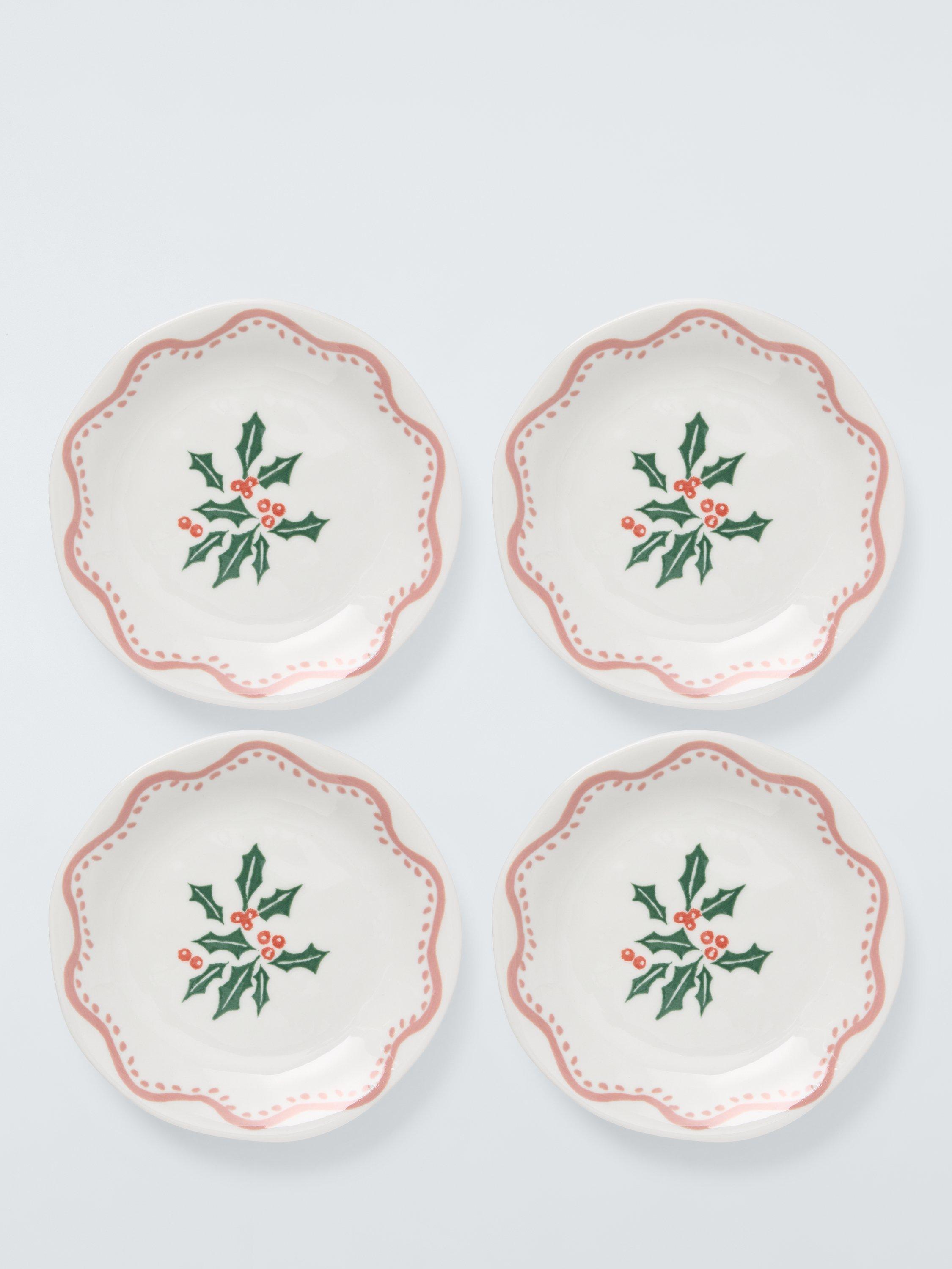 John Lewis Flora Holly Fine China Small Plates, Set of 4, 15cm, White
