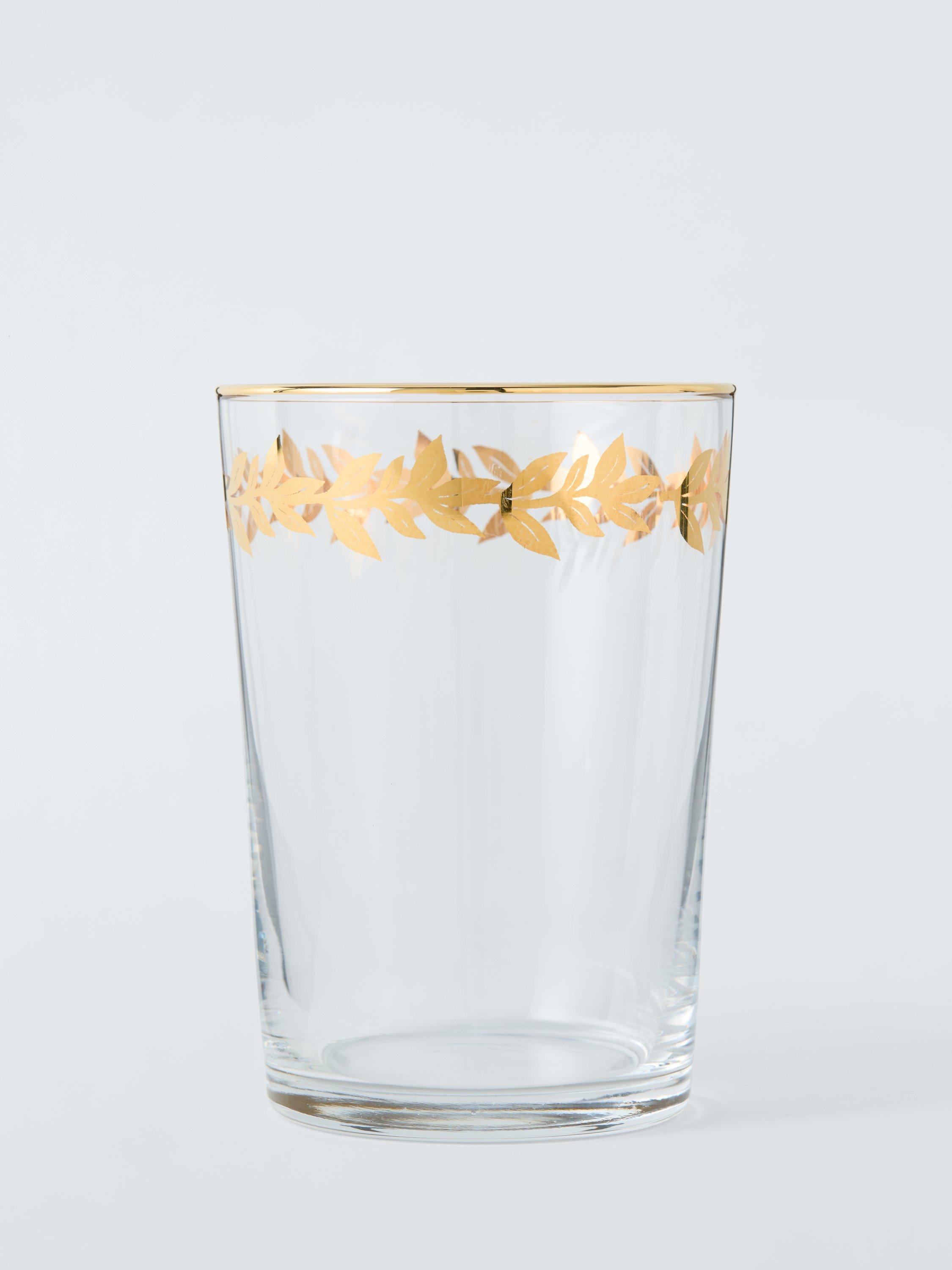John Lewis Leaf Rim Glass Tumbler, 500ml, Clear/Gold