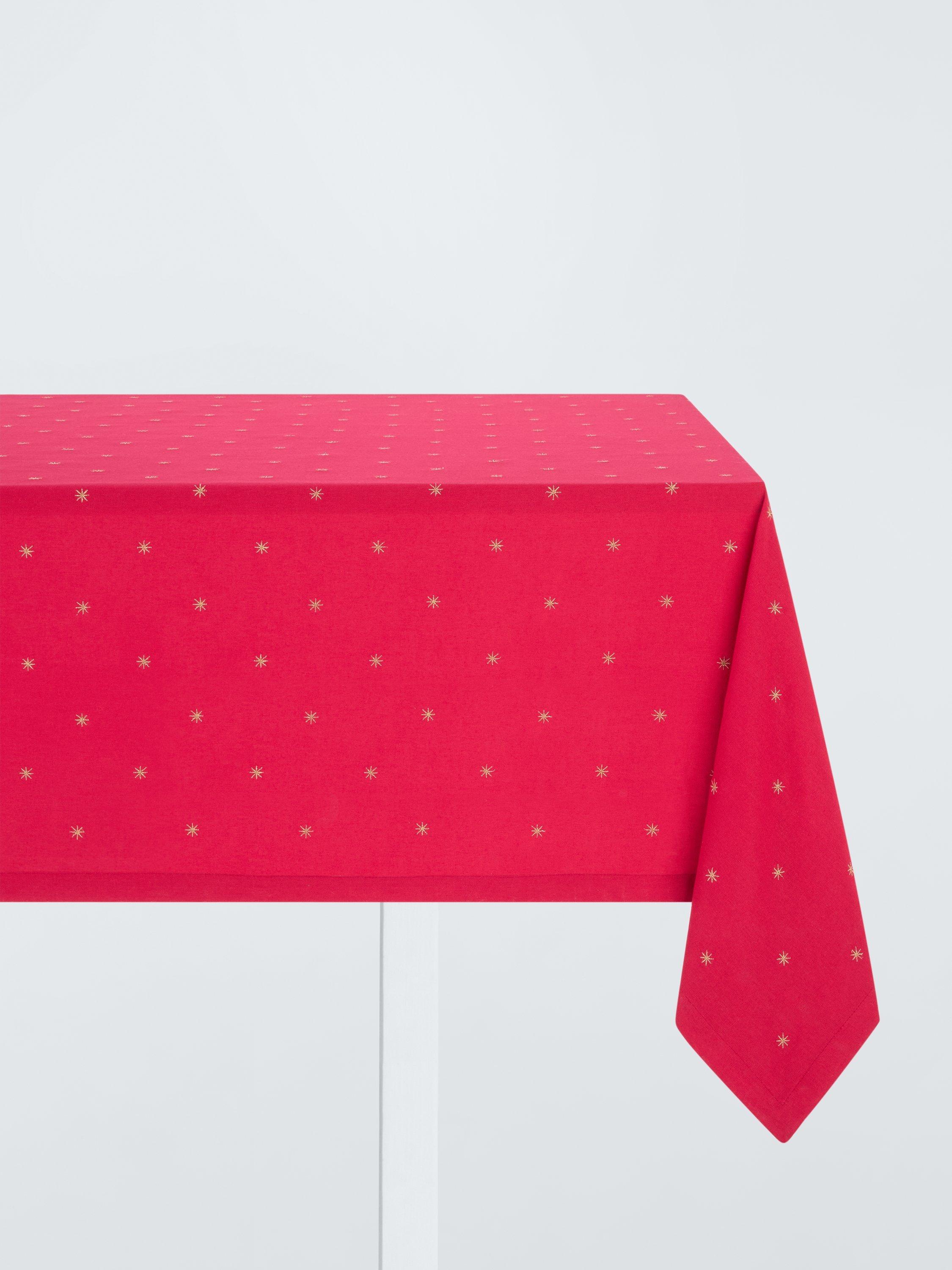 John Lewis Embroidered Scatter Star Cotton Tablecloth, 250 x 160cm, Red
