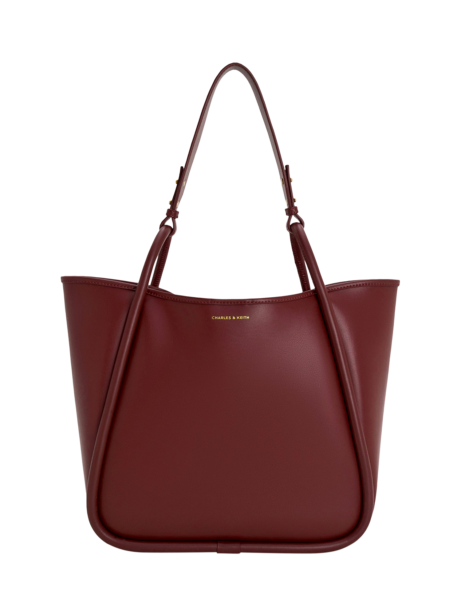 CHARLES & KEITH Lyla Tubular Slouchy Faux Leather Tote Bag, Mulberry Plum