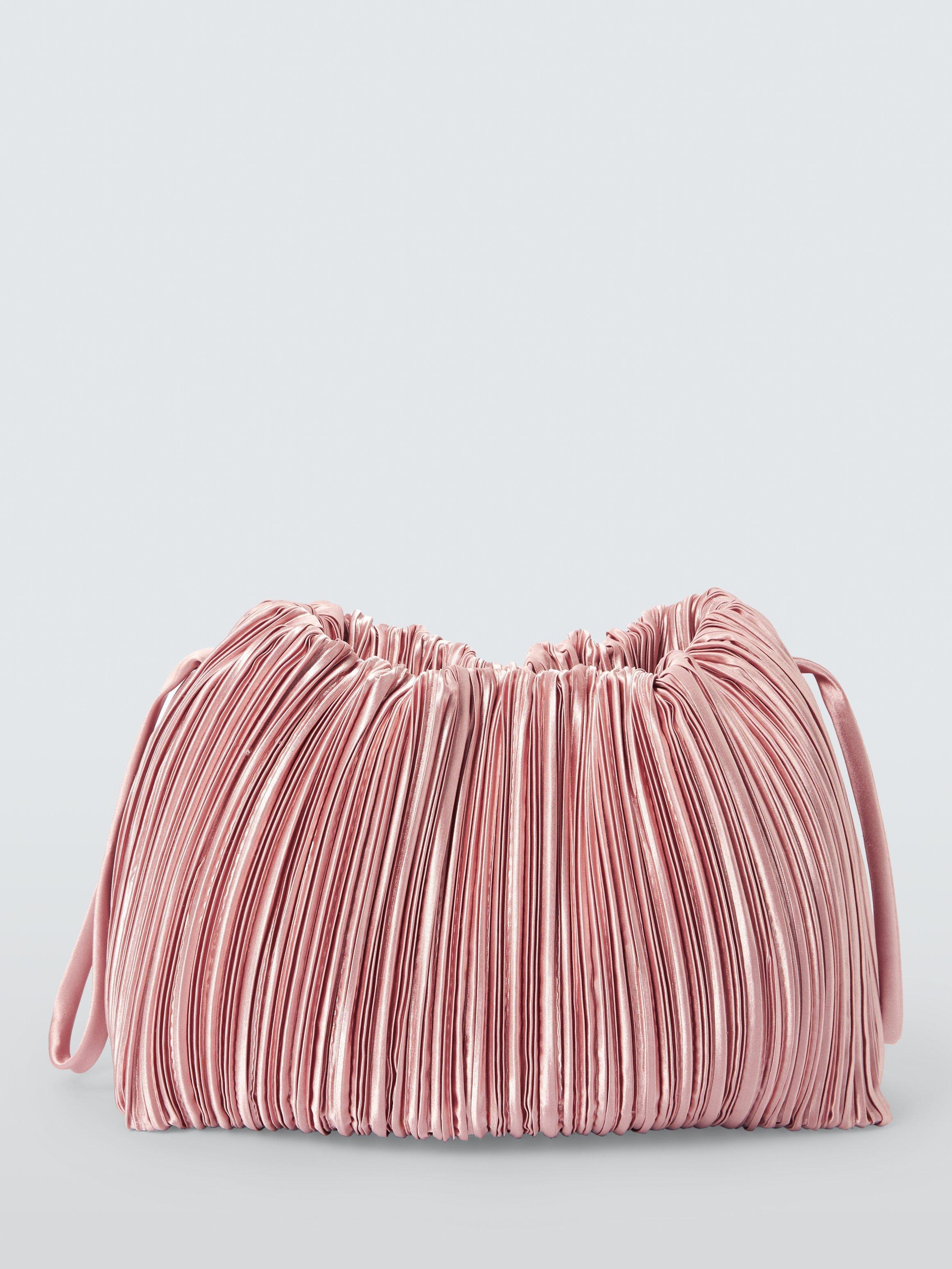 John Lewis Pleated Satin Drawstring Crossbody Bag, Pink