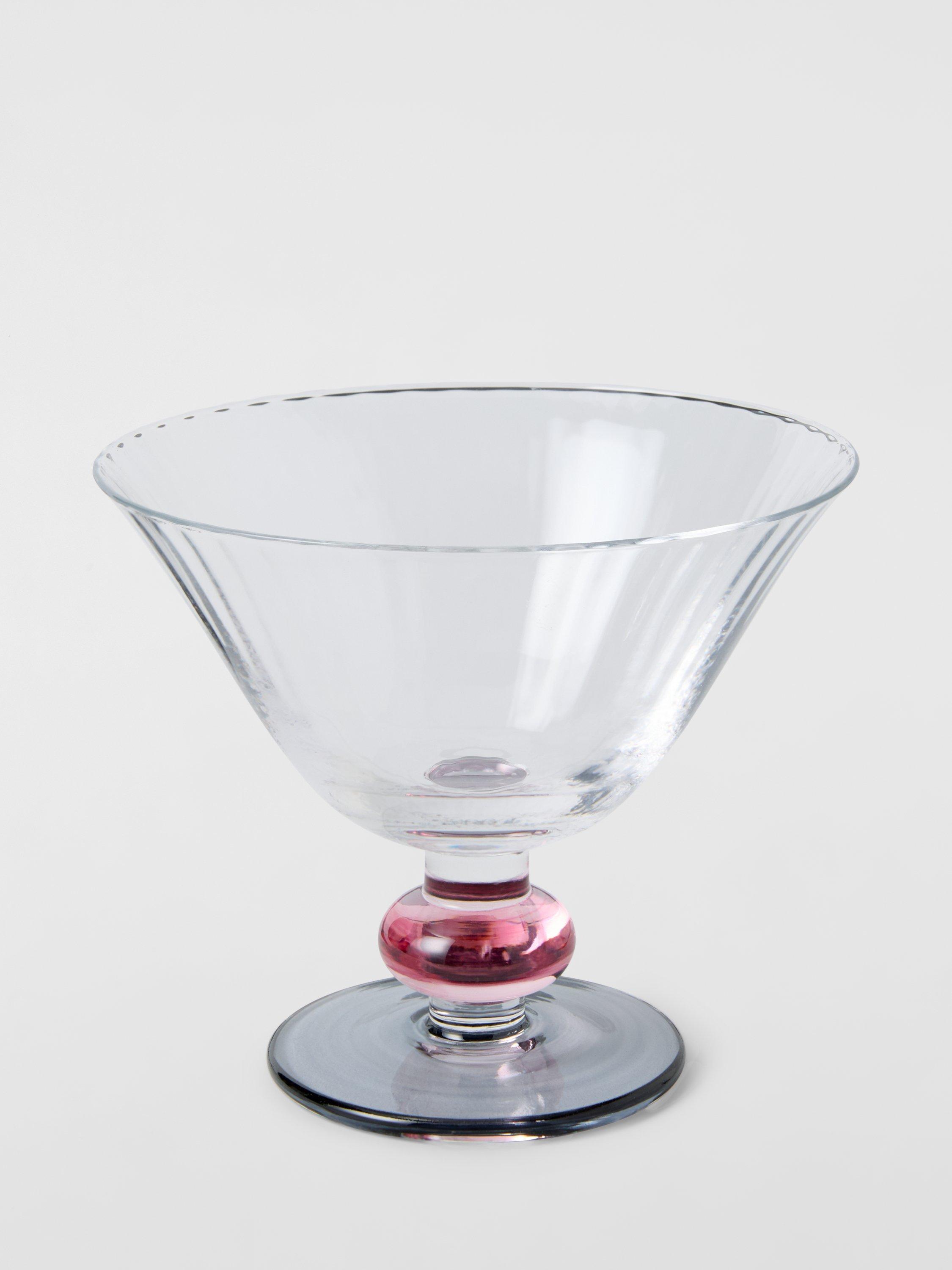 John Lewis Beaded Stem Ribbed Glass Sundae Dish, 12cm, Pink/Clear