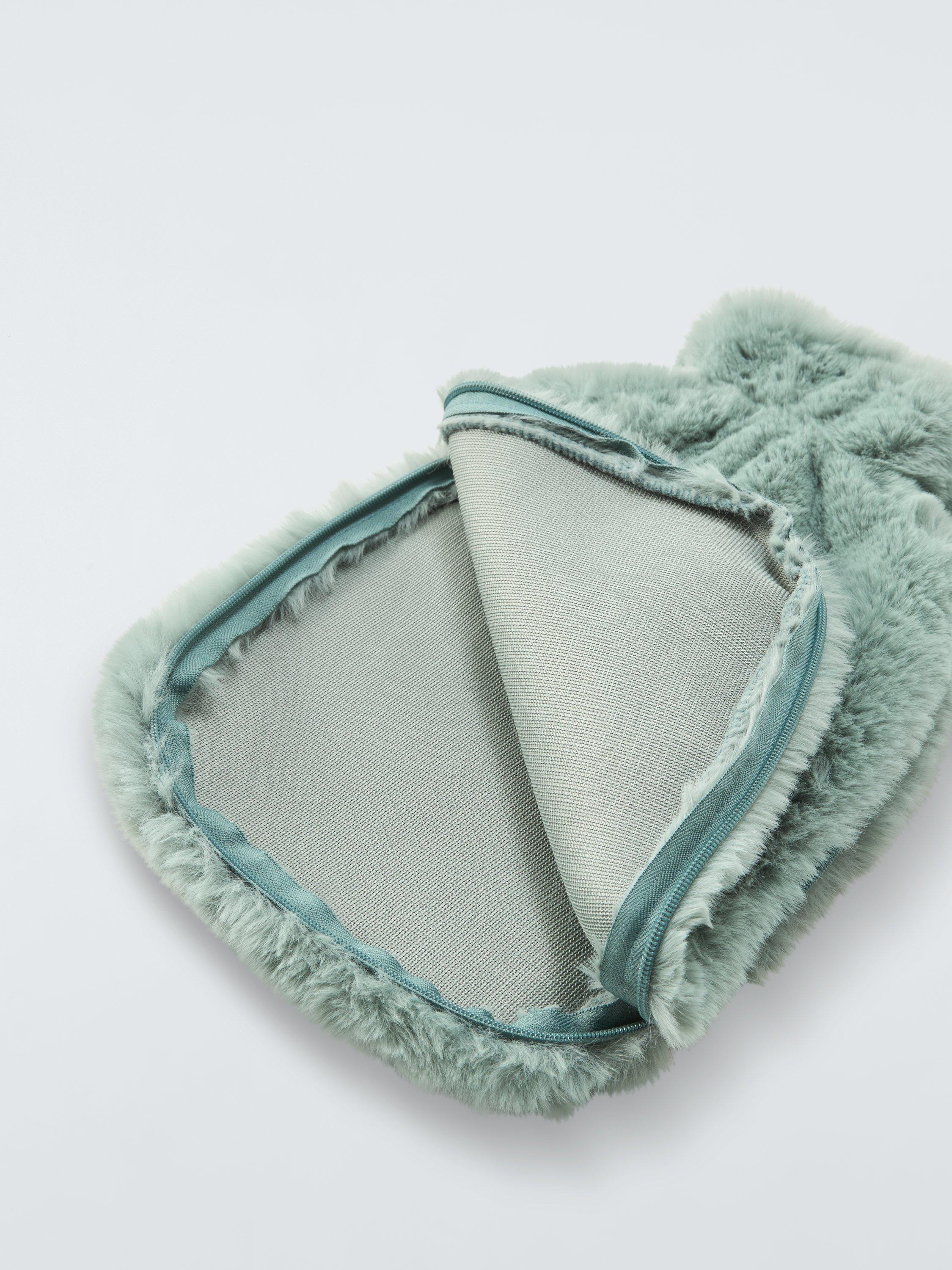 John Lewis Plain Faux Fur Hot Water Bottle, Sage