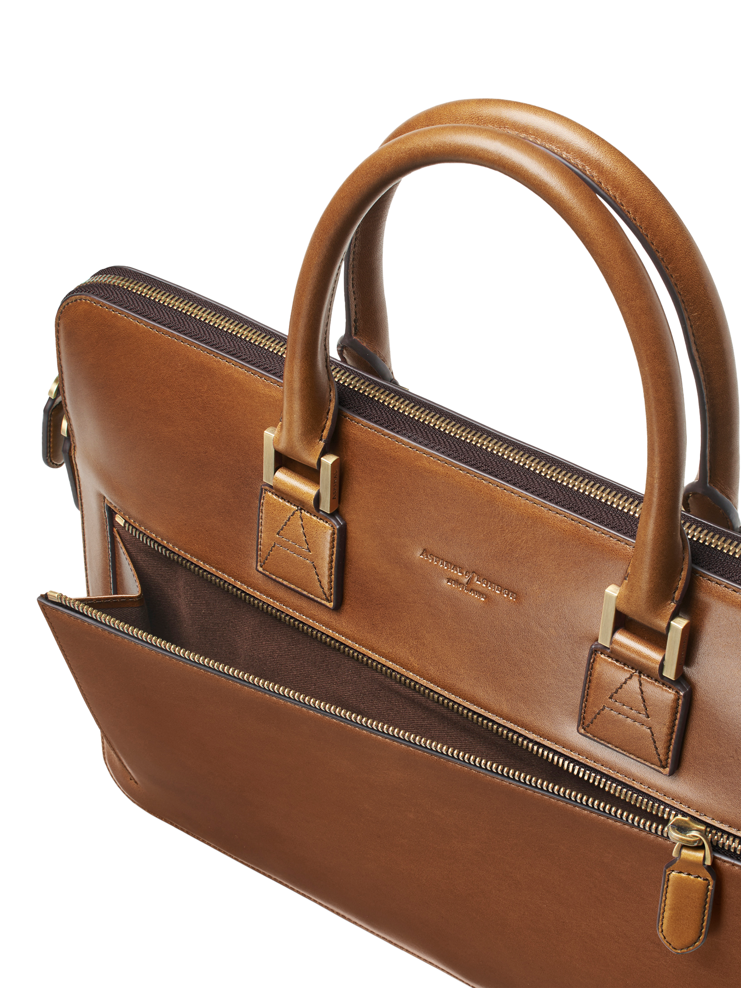 Aspinal of London Connaught Folio Leather Briefcase, English Tan