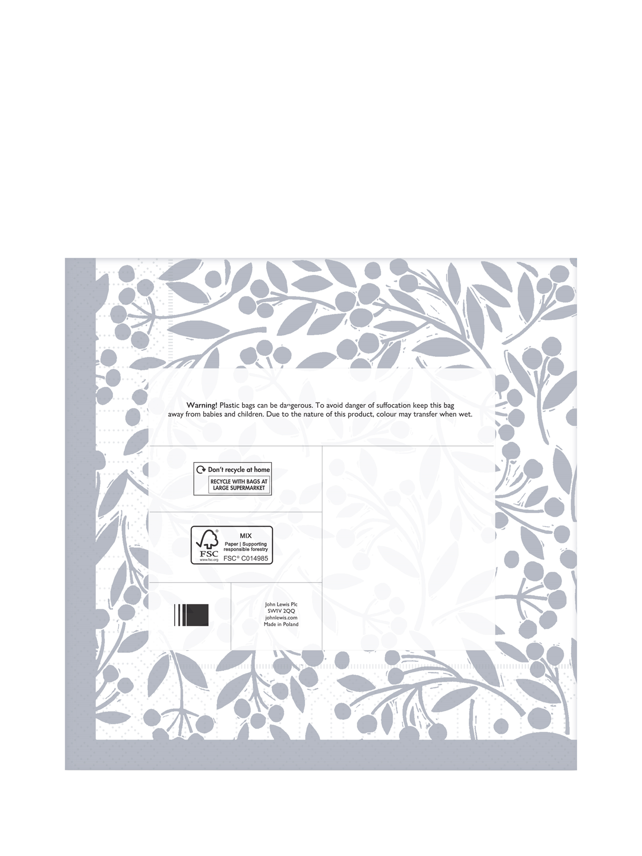 John Lewis Berries Paper Napkins, Pack of 20, Silver