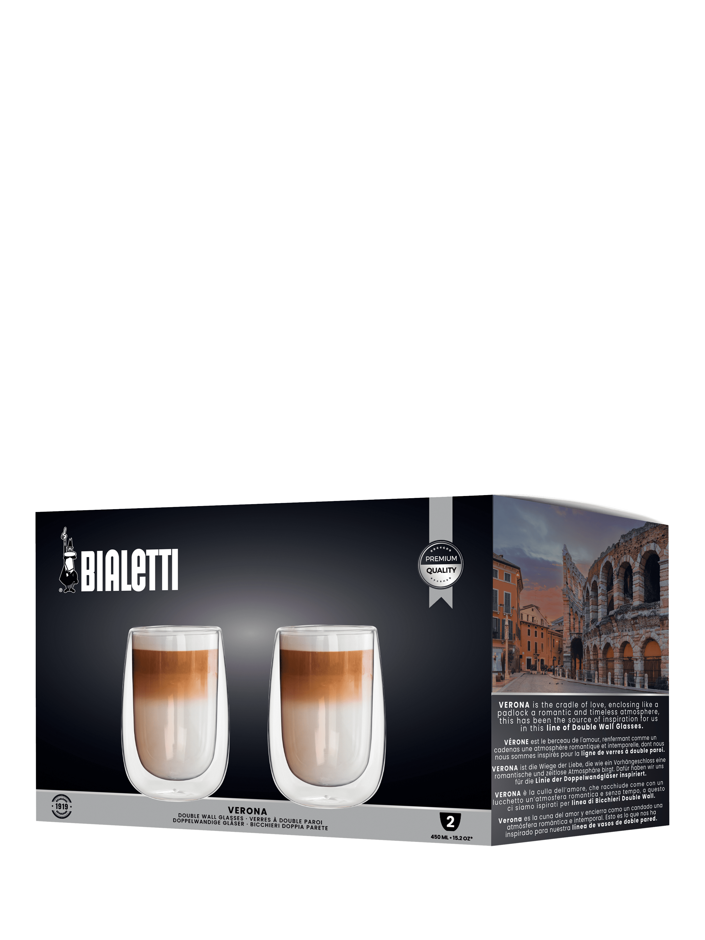 Bialetti Verona Double Walled Coffee Glasses, Set of 2, 450ml, Clear