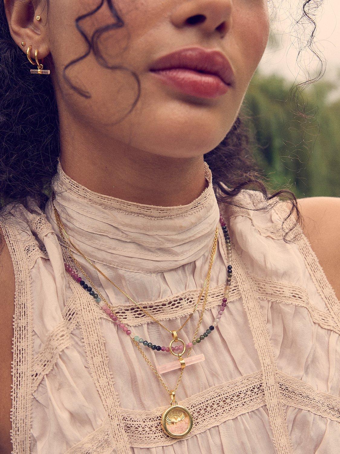 Rachel Jackson London Personalised Guardian Angel Rose Quartz Necklace