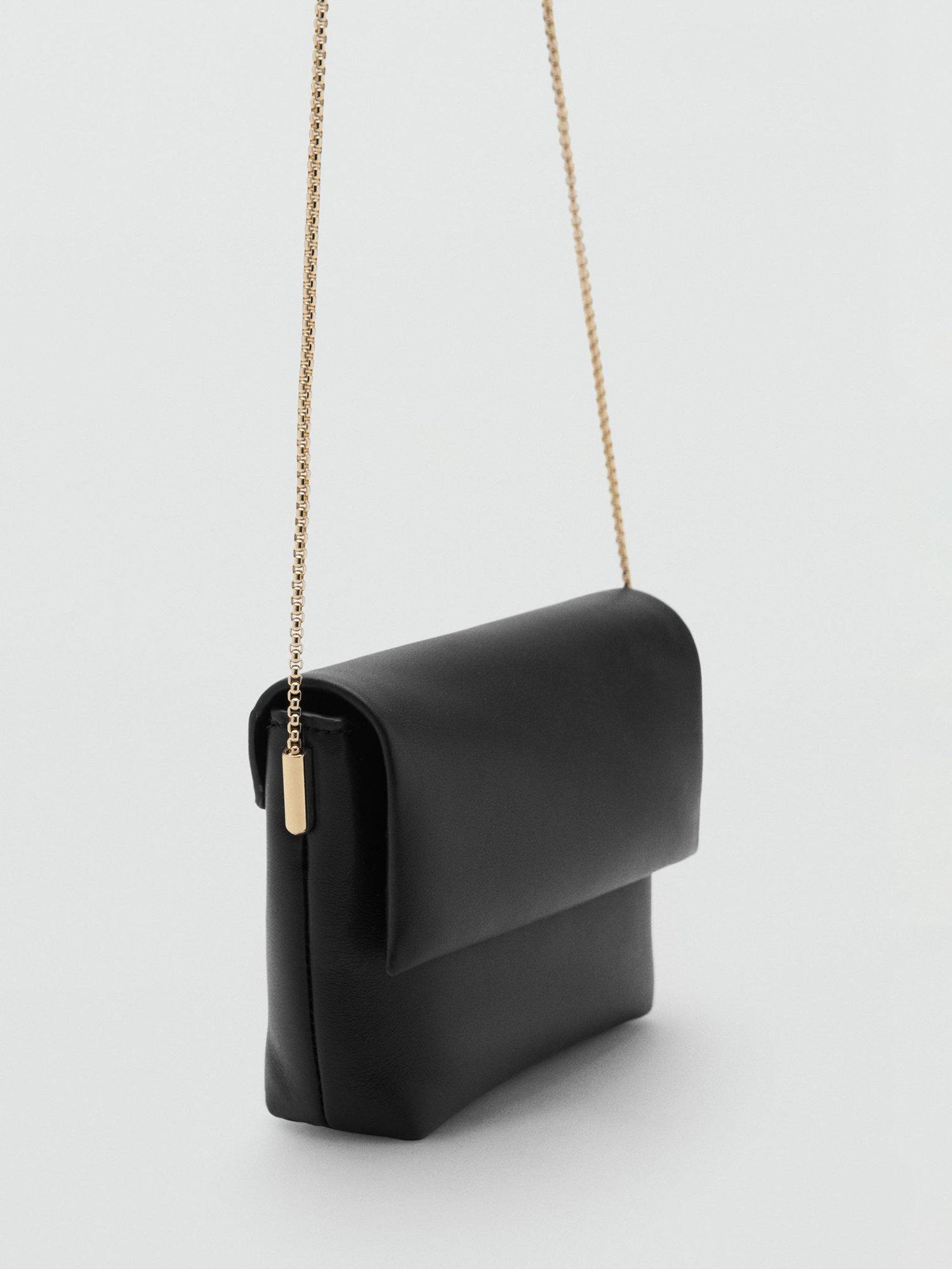 Mango Pochette Fold Over Chain Strap Crossbody Bag, Black