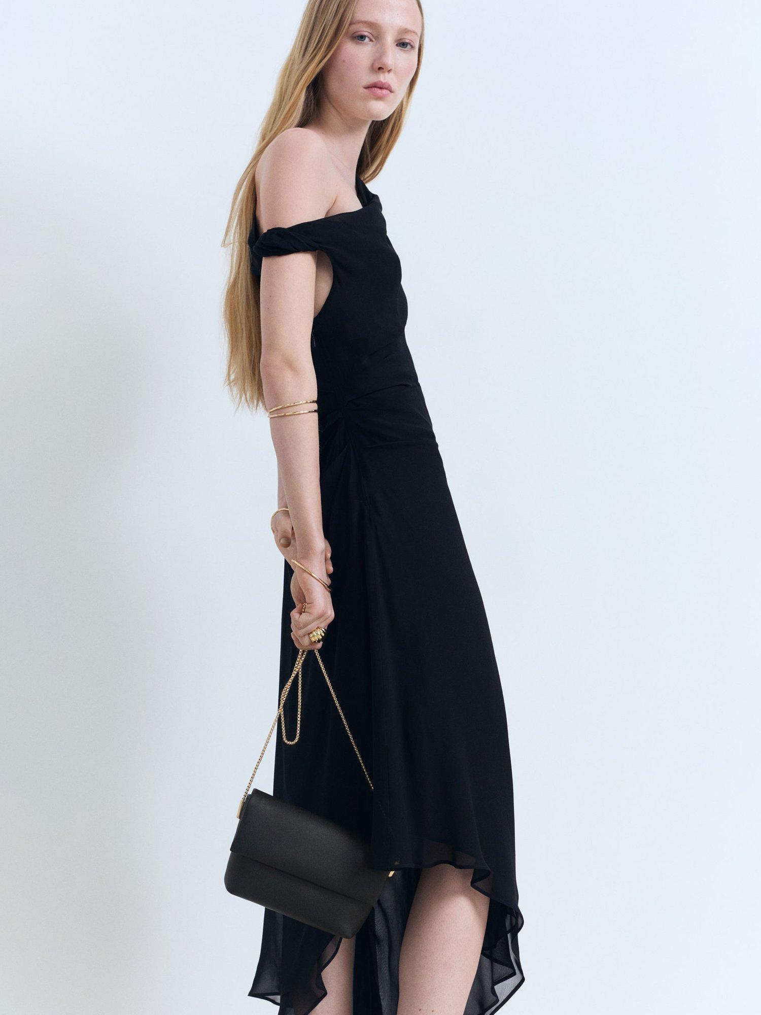 Mango Pochette Fold Over Chain Strap Crossbody Bag, Black