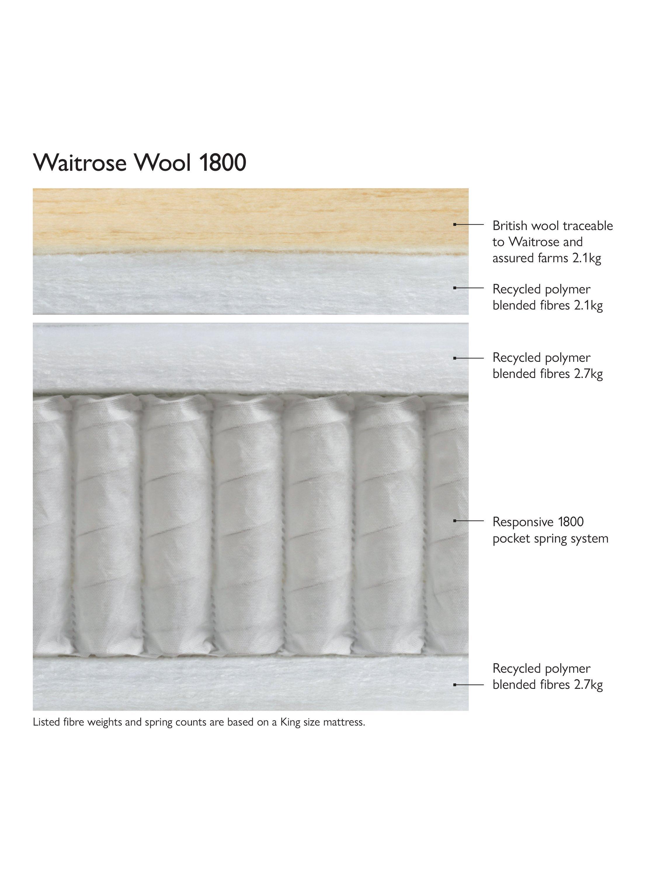 John Lewis Waitrose Wool 1800 Pocket Spring Pillowtop Mattress, Medium ...