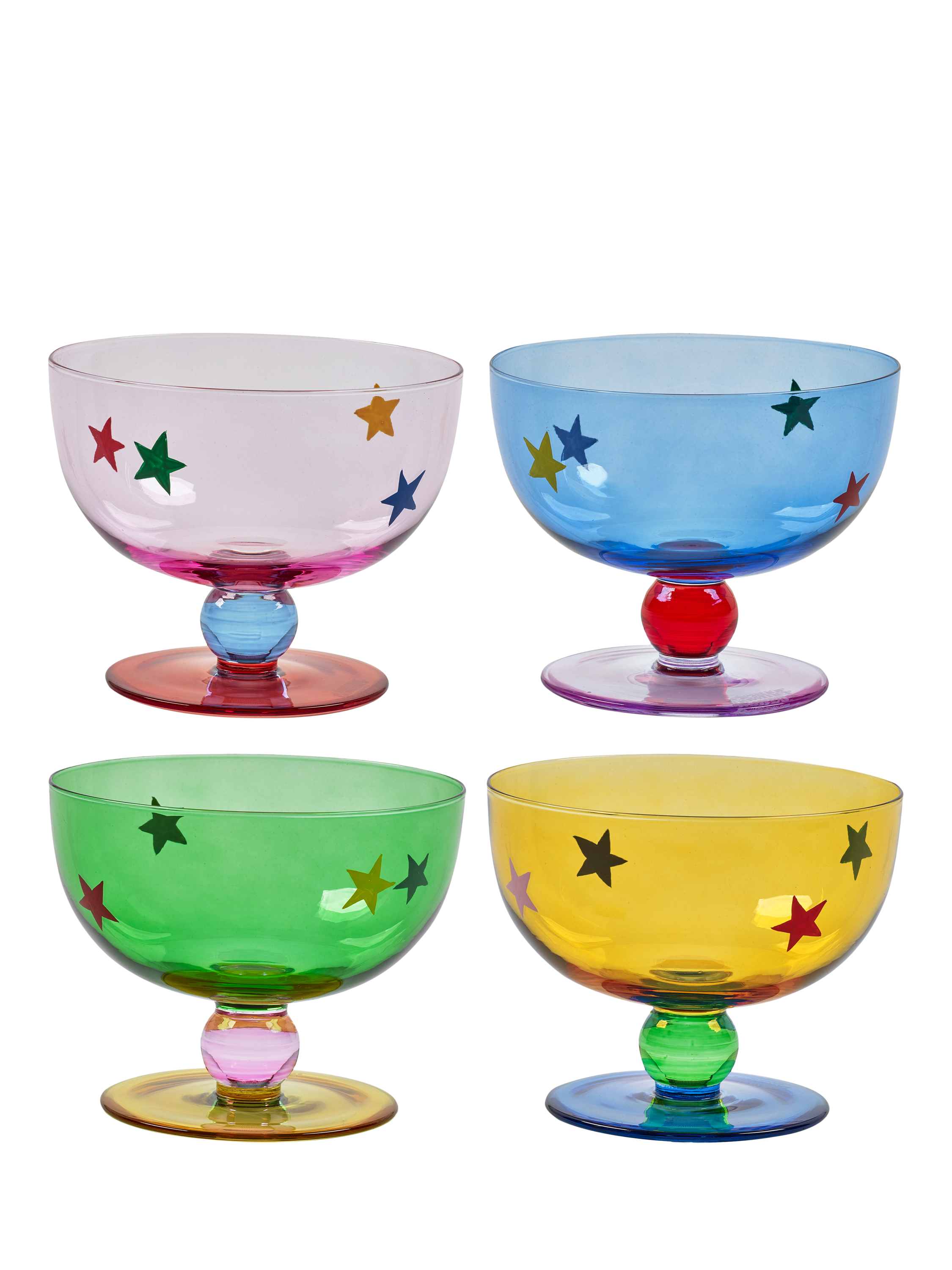 Eleanor Bowmer Star Footed Glass Dessert Bowls, Set of 4, 12.5cm, Multi