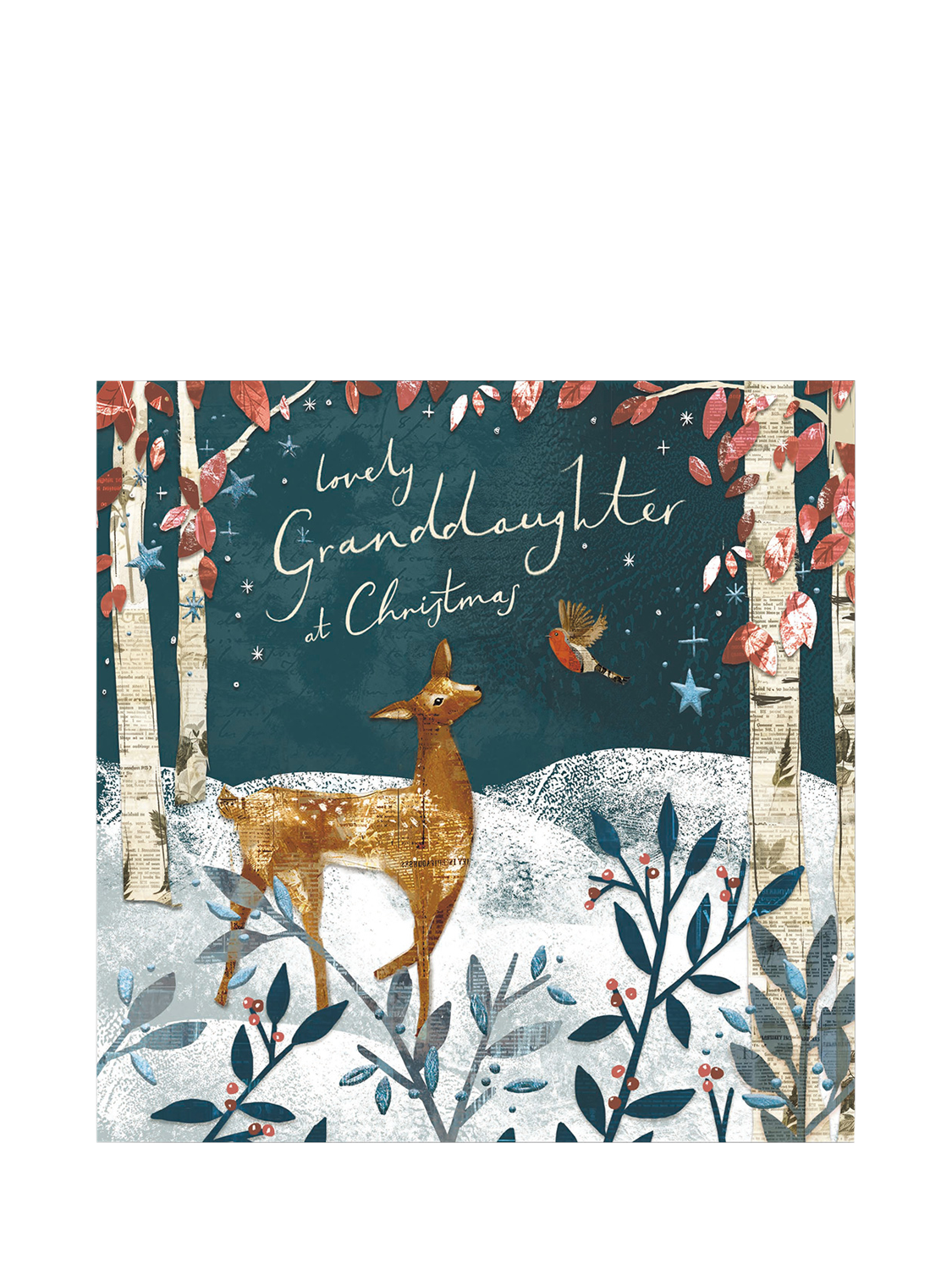 Woodmansterne Robin & Deer Granddaughter Christmas Card