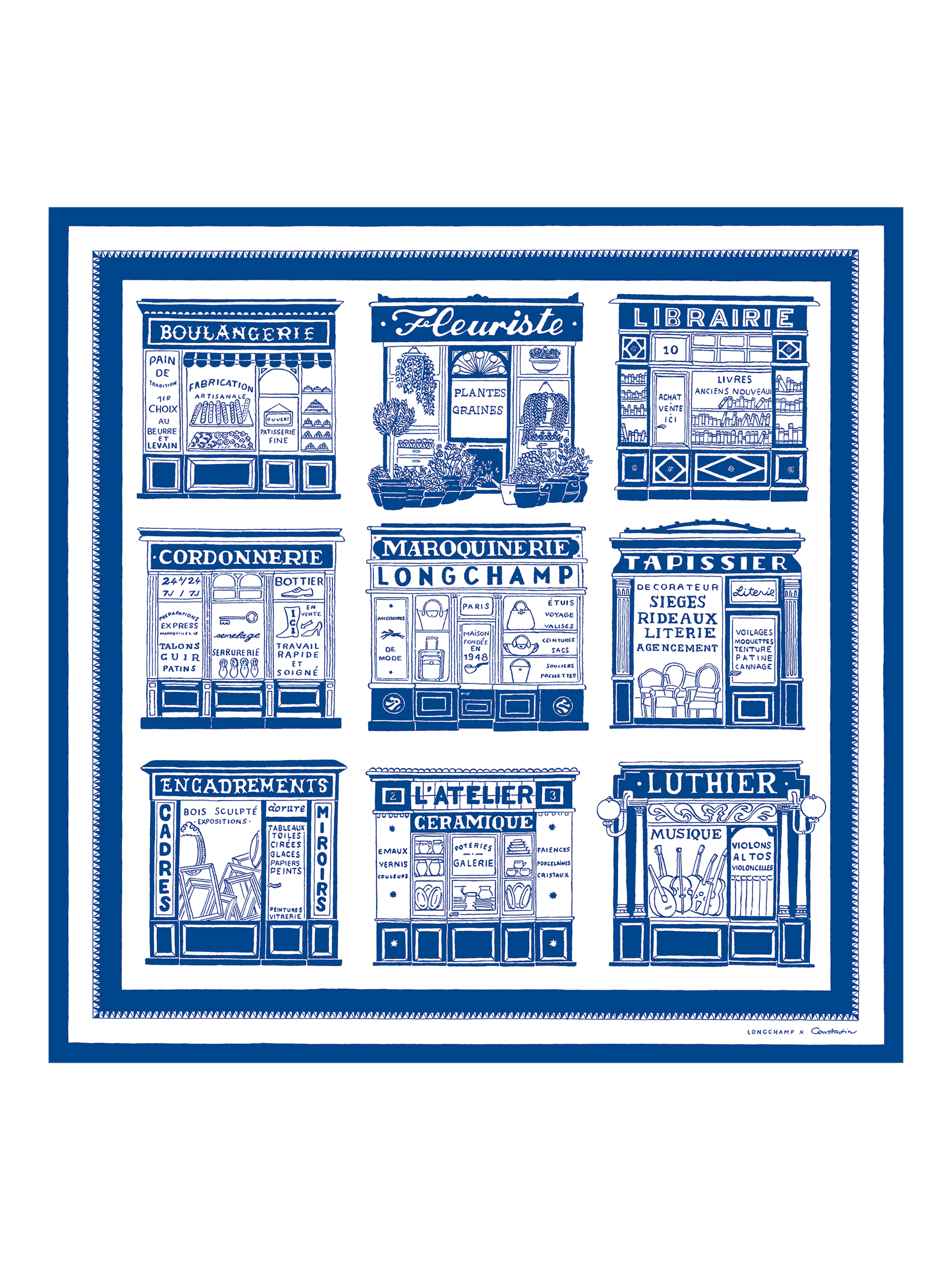 Longchamp x Constantin Riant Silk Parisian Scarf, Cobalt Blue