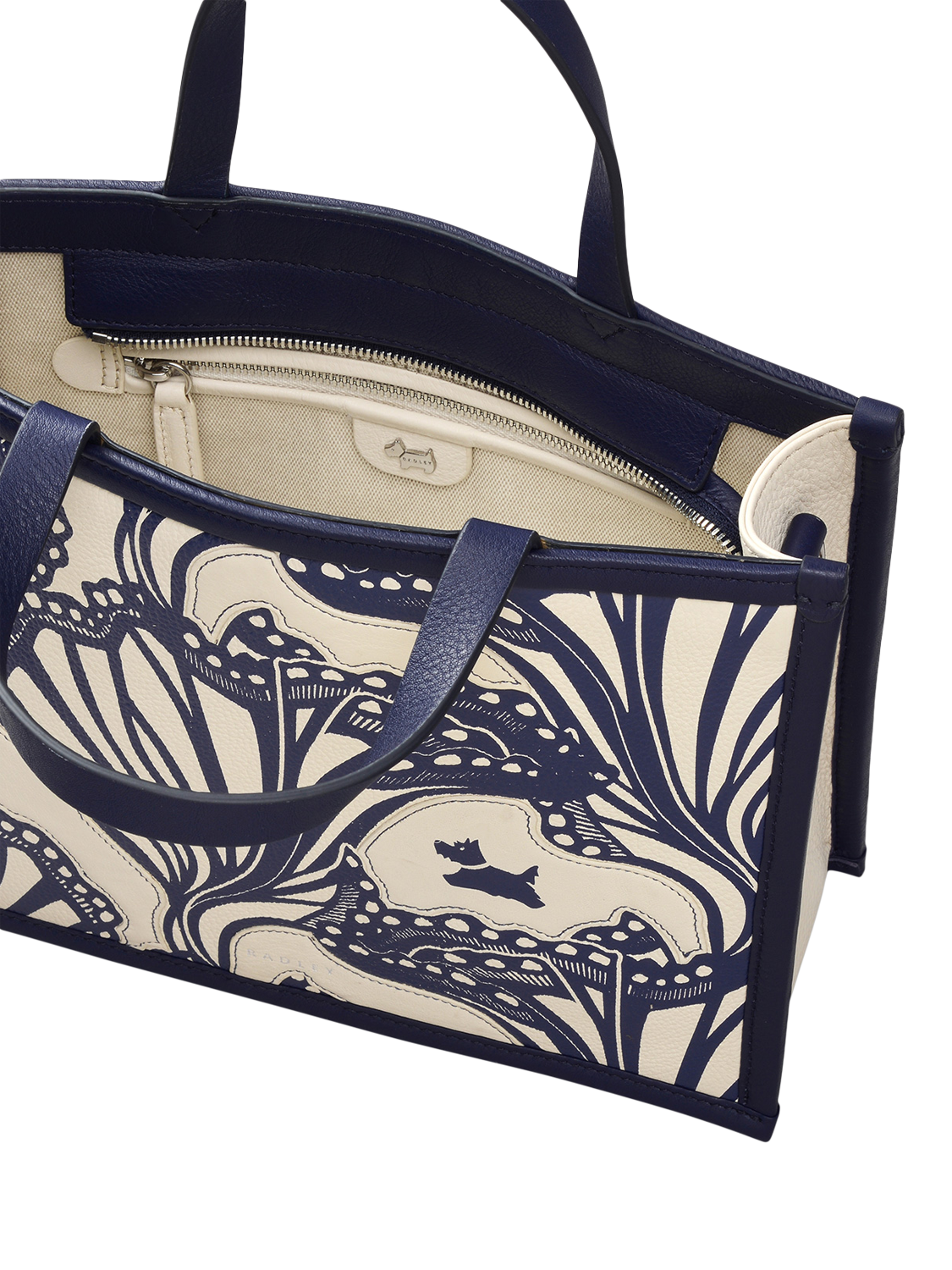 Radley Under The Sea Leather Multiway Grab Bag, Chalk/Navy