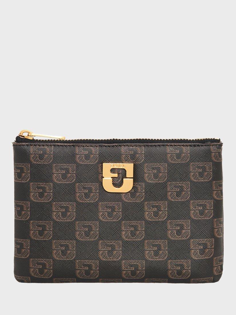 Gerard Darel Monogrammed Coated Canvas Pouch, Brown