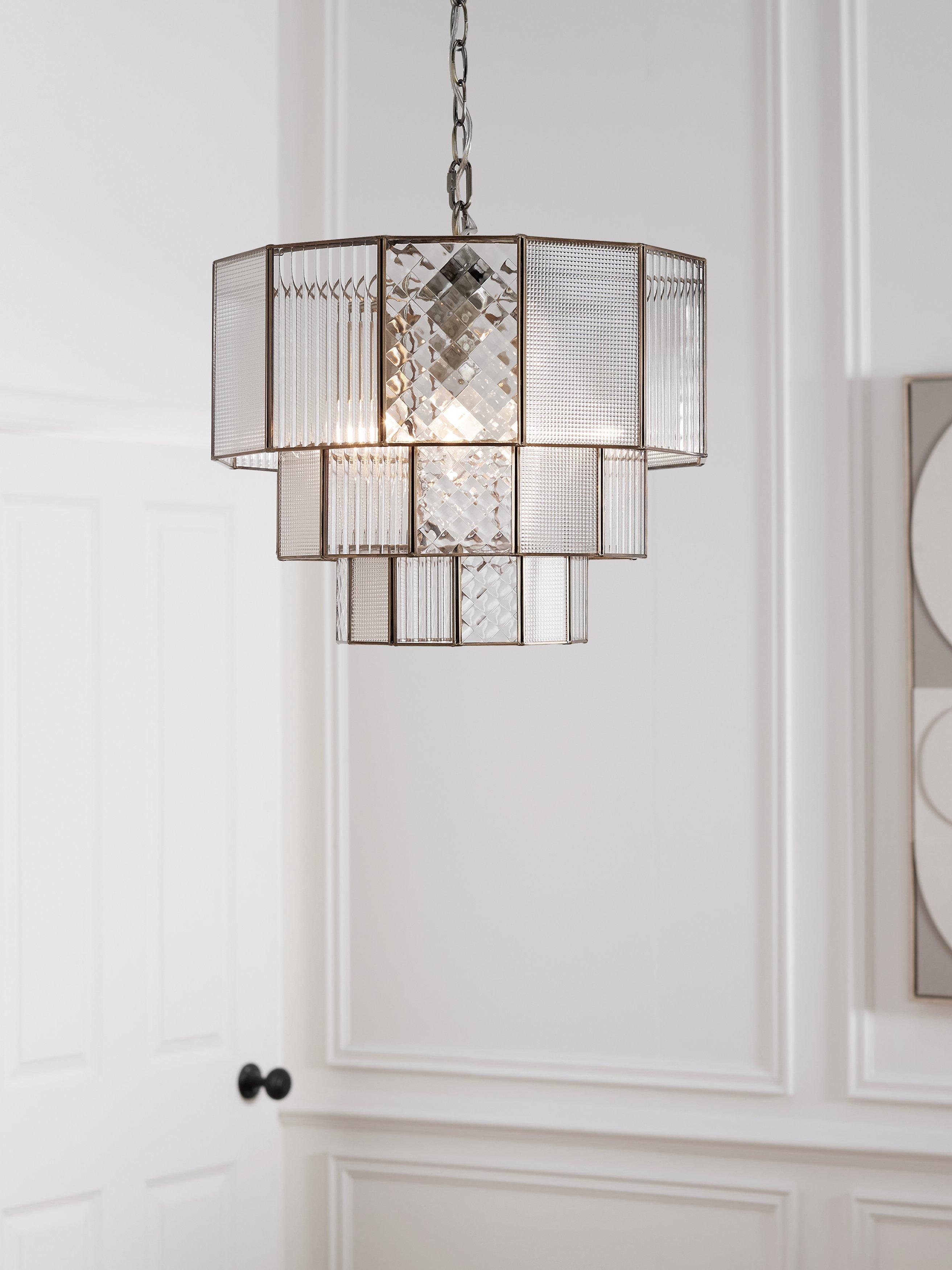 John Lewis Rhea Textured Glass Tiered Ceiling Light, Antique Brass