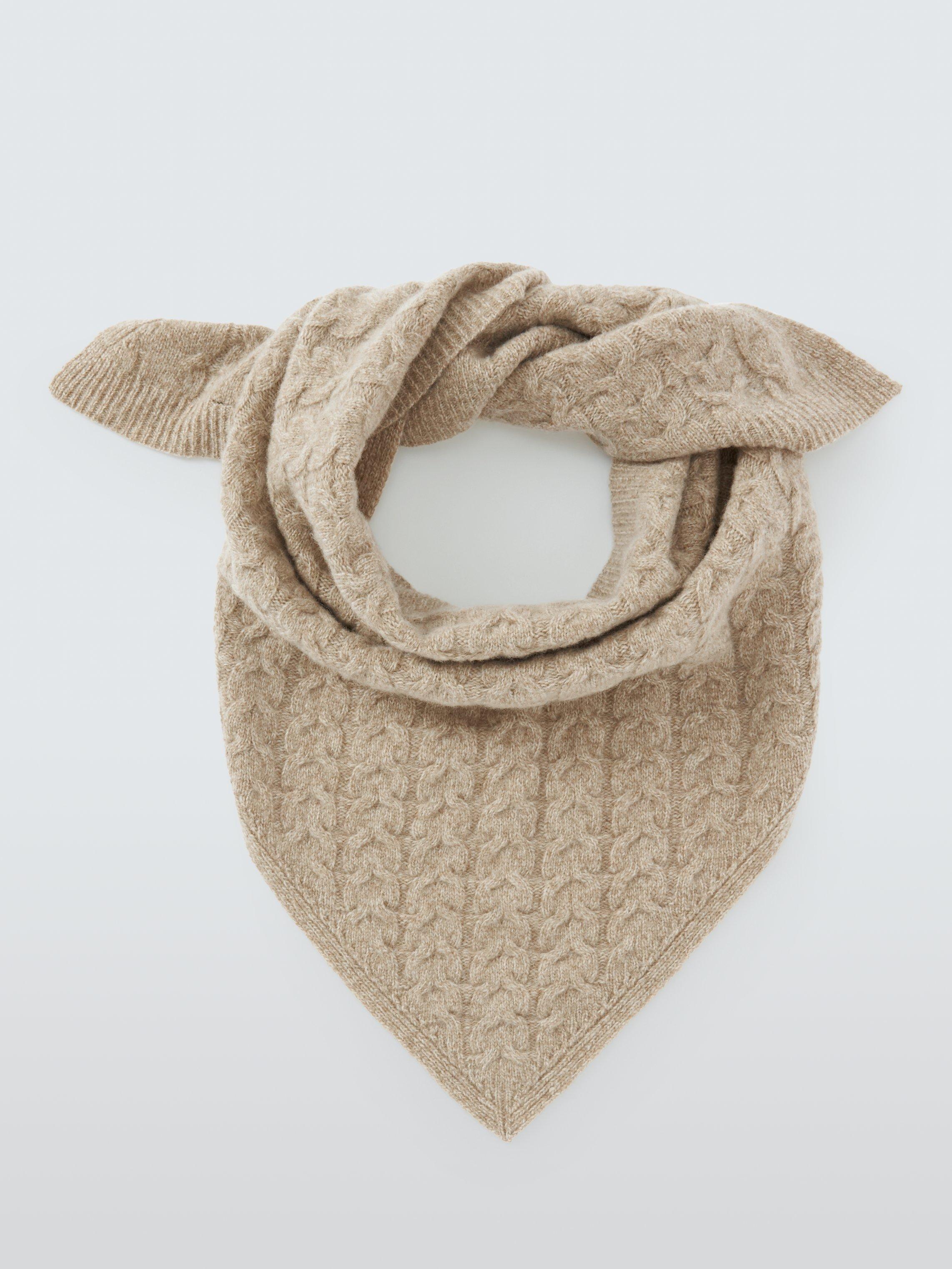 John Lewis Cable Knit Wool Blend Bandana Scarf, Oatmeal
