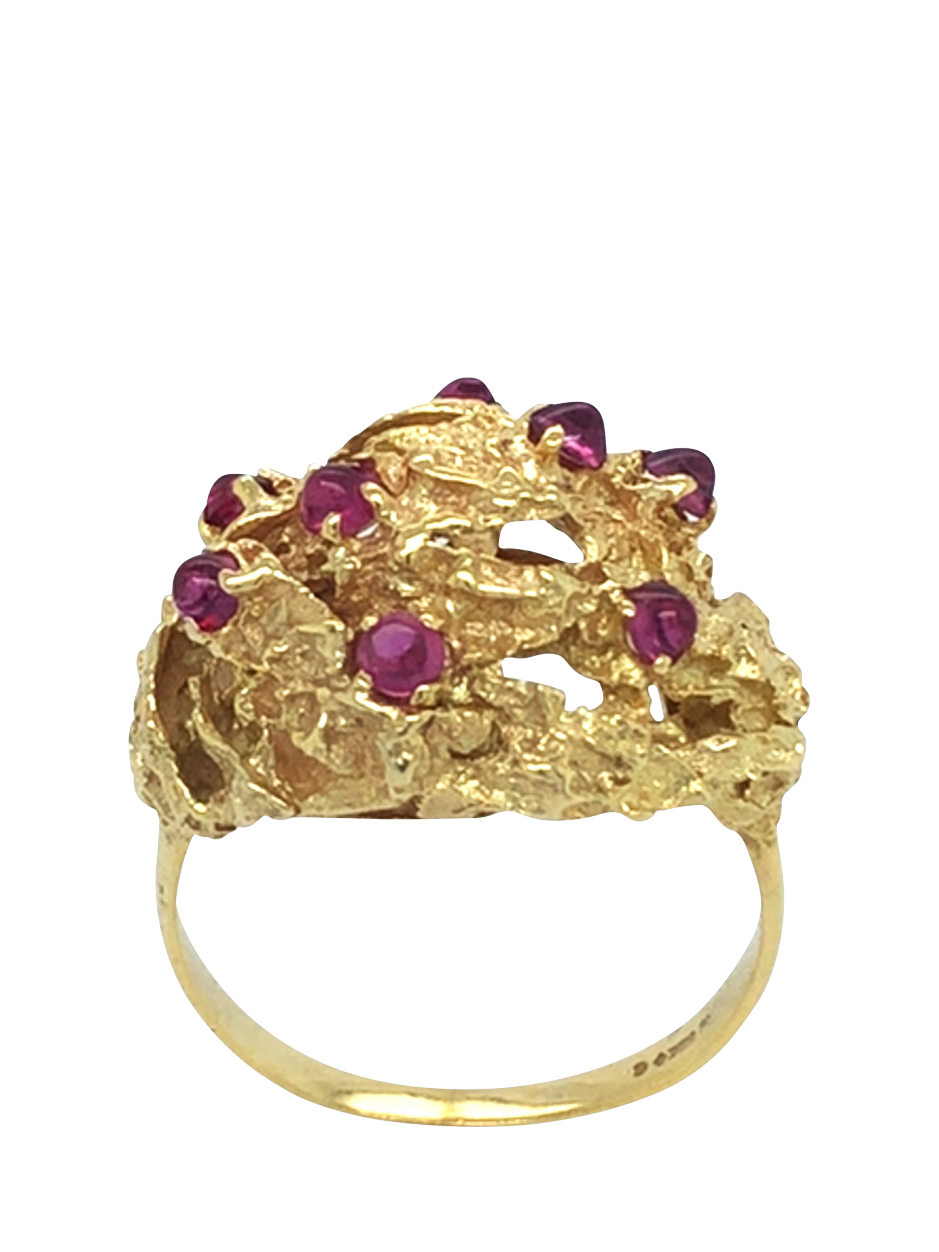 Pre-loved 9ct Yellow Gold 8-Stone Cabochon Ruby Dress Ring, Dated Circa ...