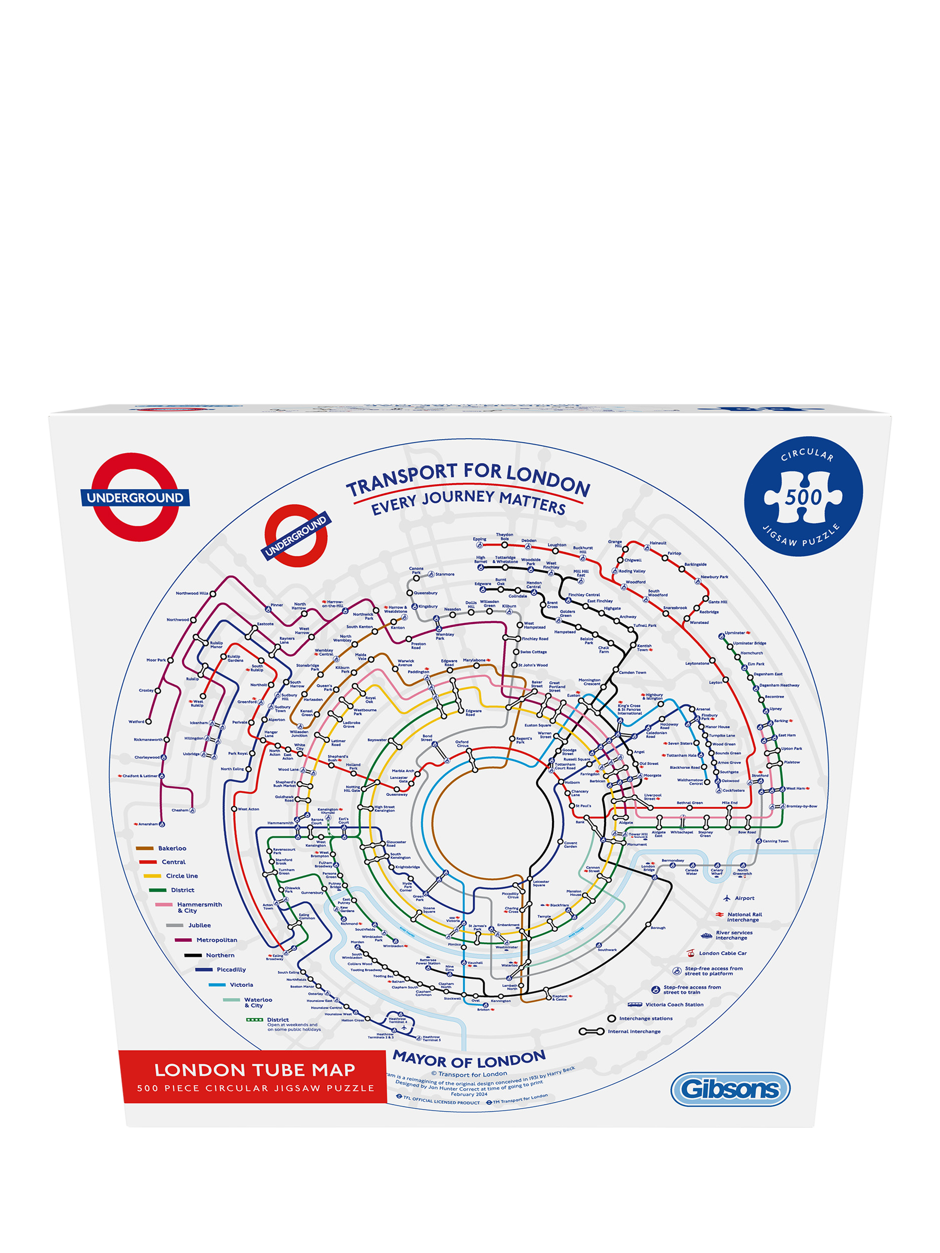 Gibsons TFL London Underground Circular Tube Map Jigsaw Puzzle, 500 Pieces