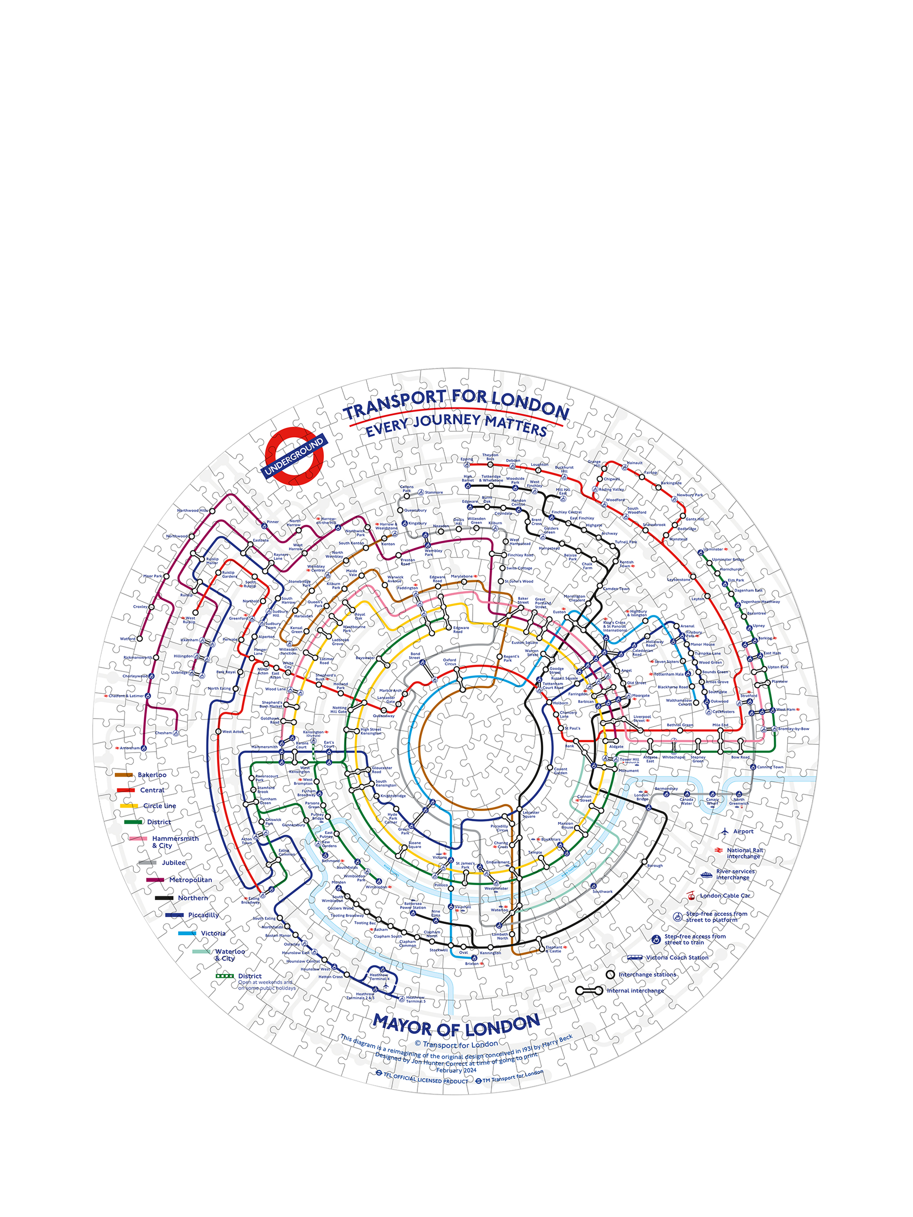 Gibsons TFL London Underground Circular Tube Map Jigsaw Puzzle, 500 Pieces