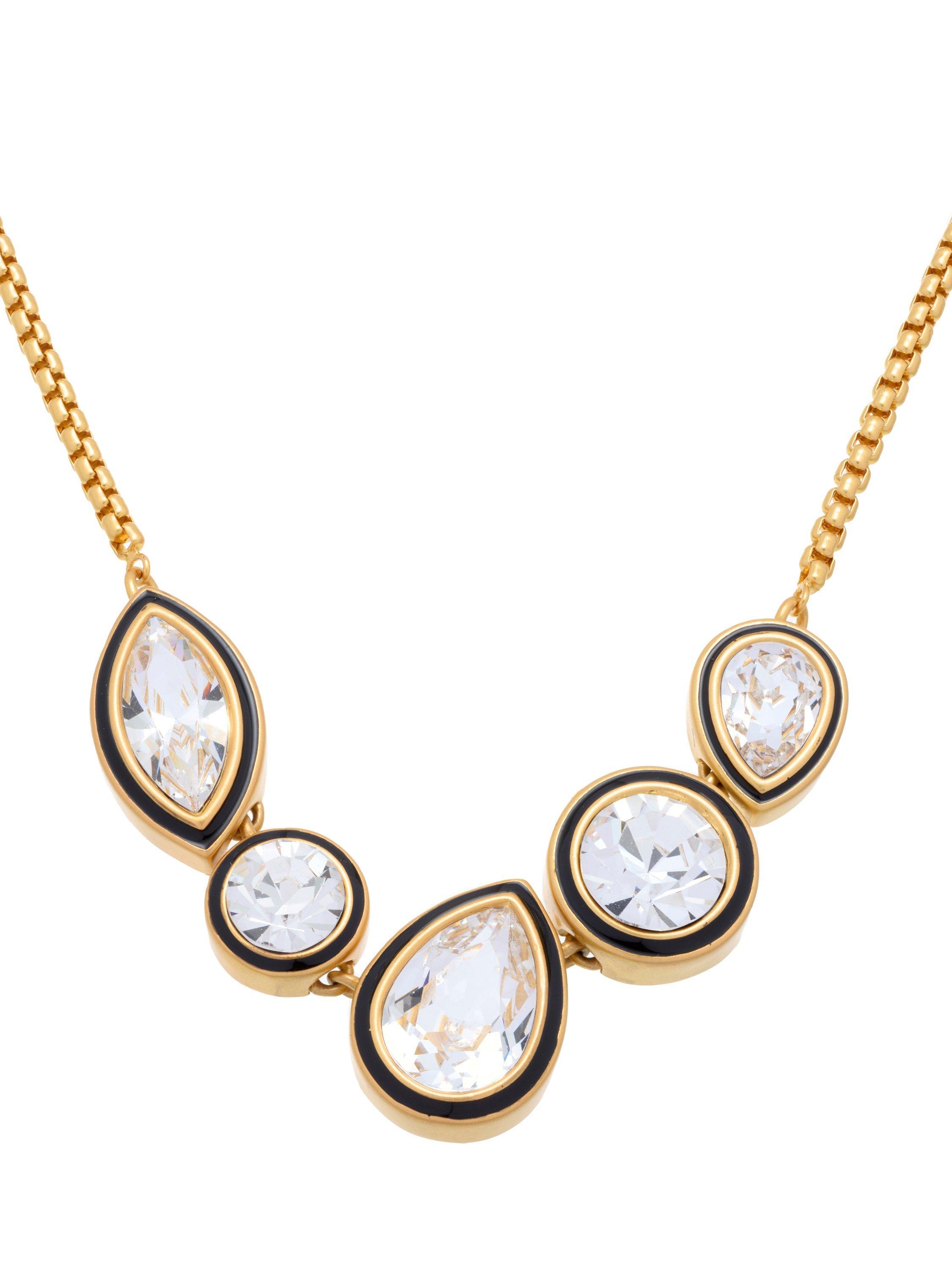 Reiss Cristina Crystal Rock Enamel Pendant Necklace, Gold