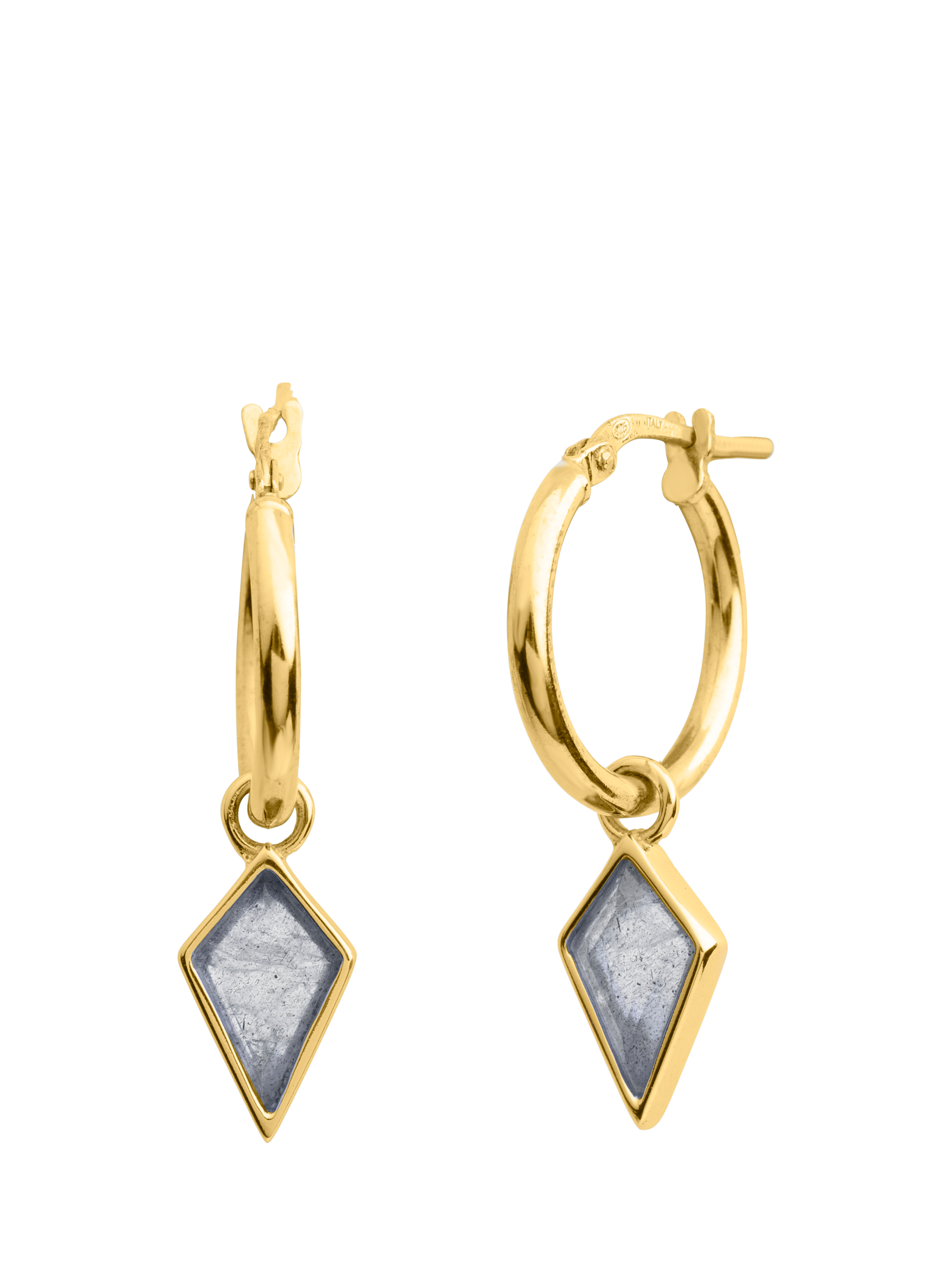 LARNAUTI Semi Precious Pyramid Hoop Earrings, Yellow Gold