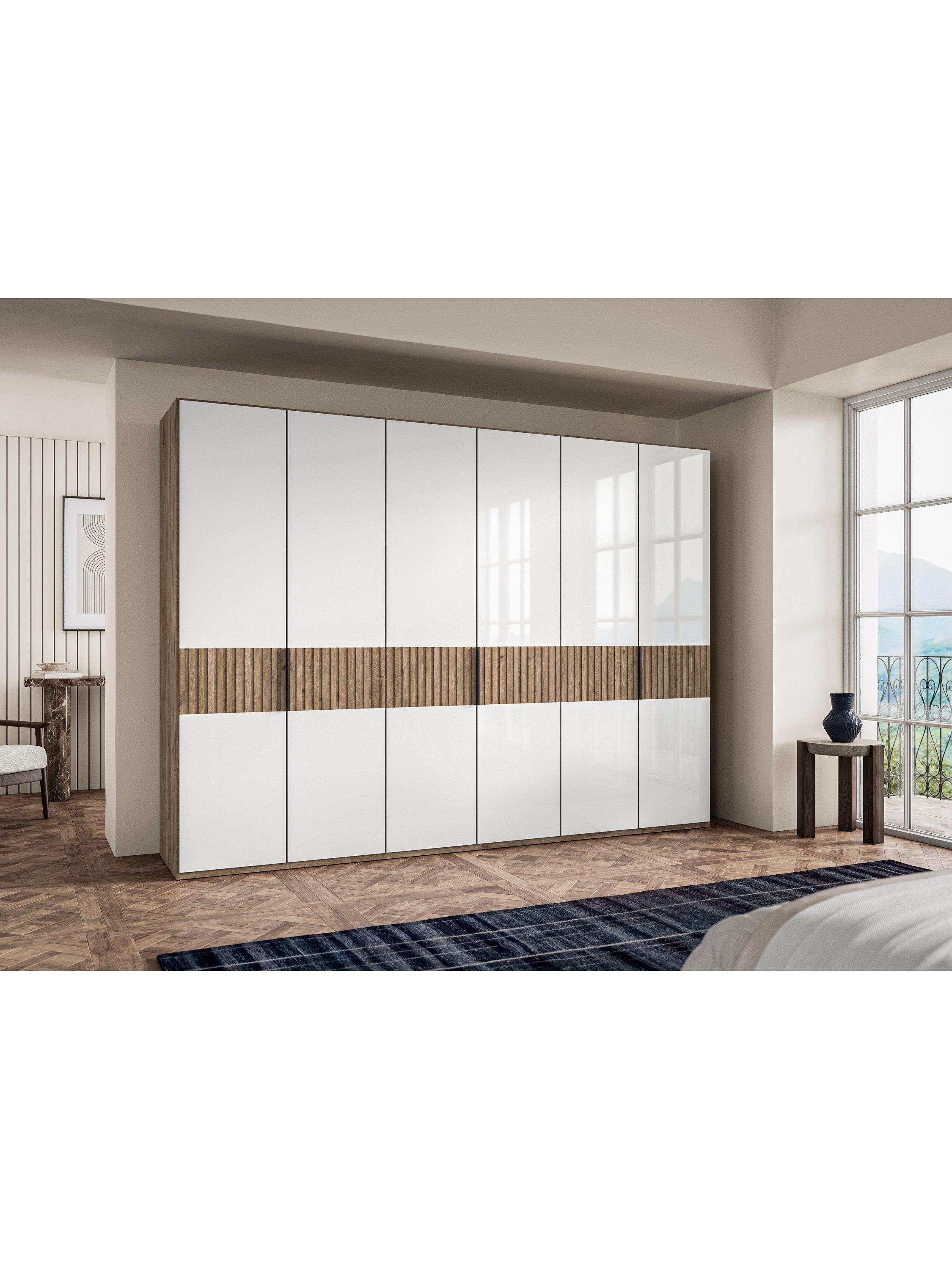 John Lewis Newlyn 3m Hinged Wardrobe with 6 Glass Doors, Nordic Oak