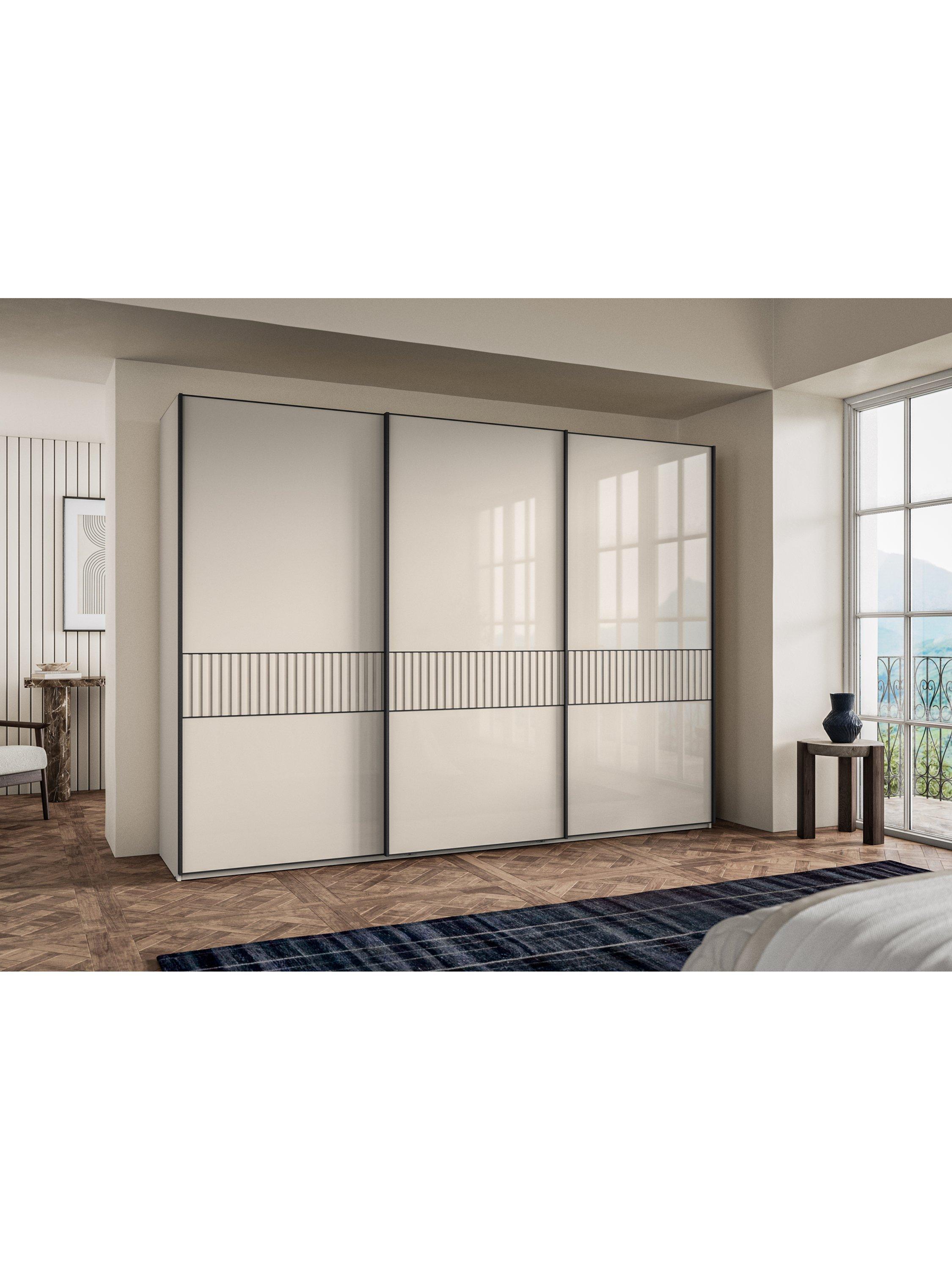 John Lewis Newlyn 3m Sliding Wardrobe with 3 Glass Doors, Champagne