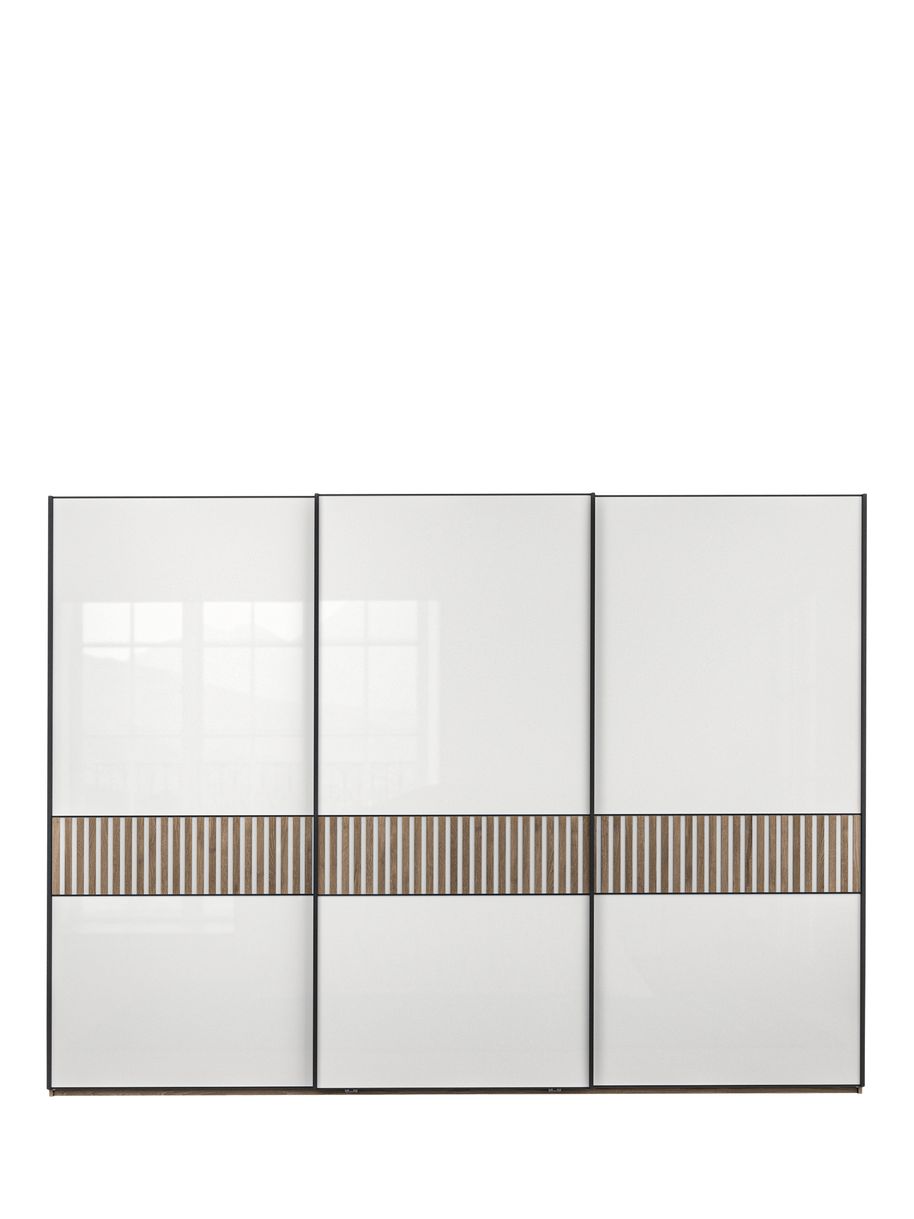 John Lewis Newlyn 3m Sliding Wardrobe with 3 Glass Doors, Nordic Oak