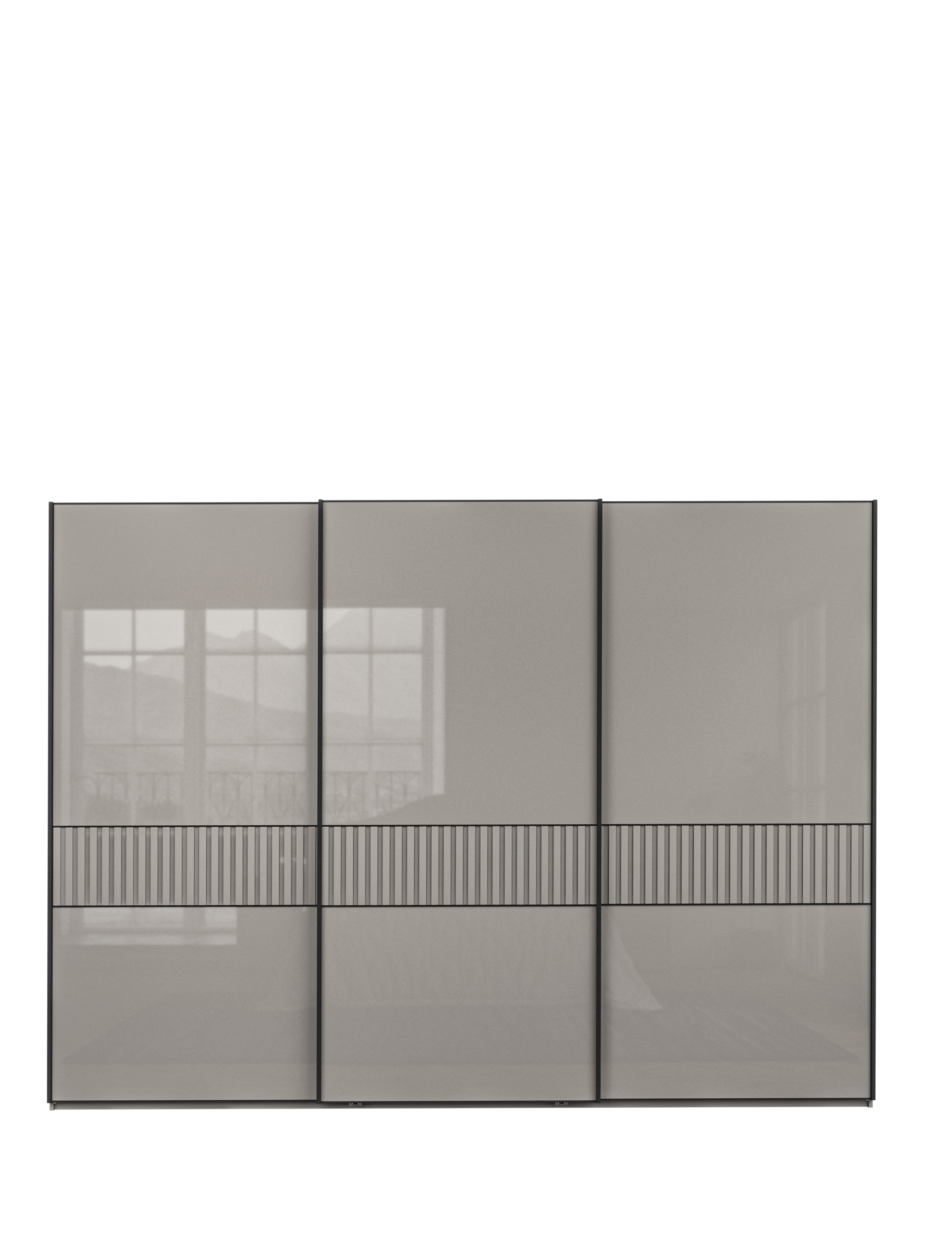 John Lewis Newlyn 3m Sliding Wardrobe with 3 Glass Doors, Pebble Grey