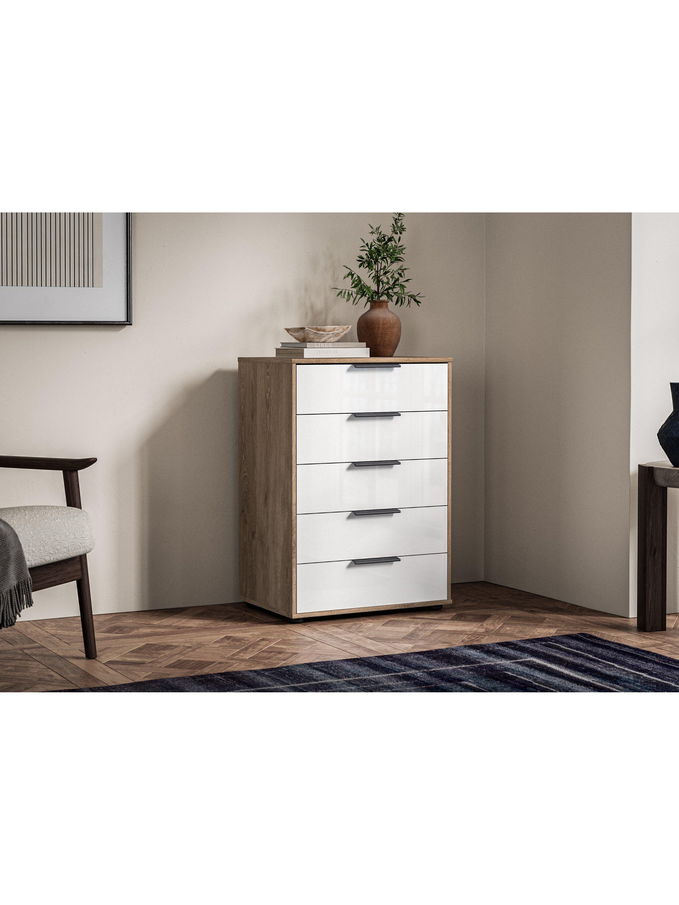 John Lewis Newlyn 5 Glass Drawer Chest, Nordic White