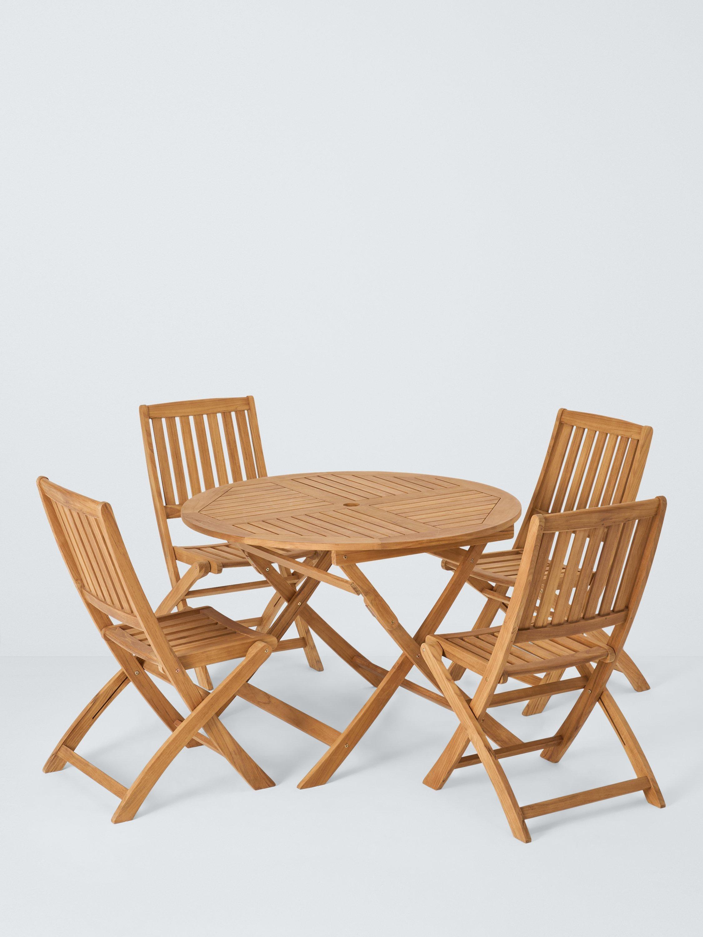 John Lewis Classic Teak Wood Folding Round Garden Dining Table, 110cm ...