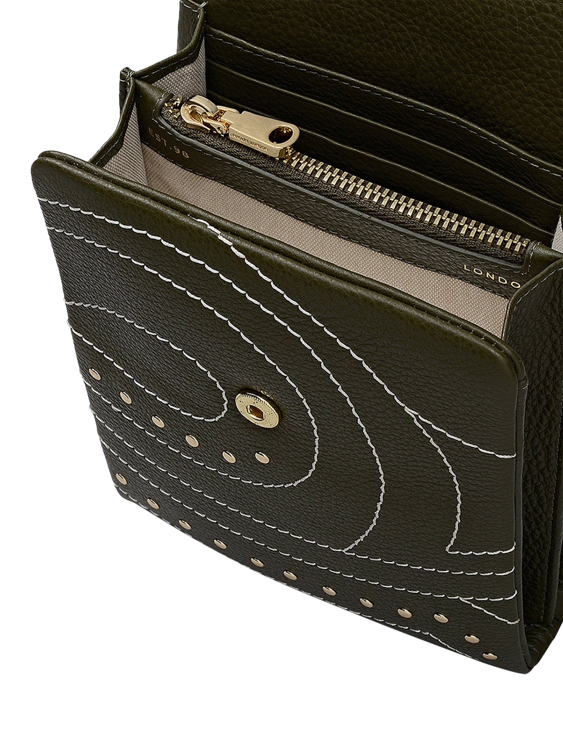 Radley Mallow Street Leather Stud Crossbody Phone Bag, Pine Needle