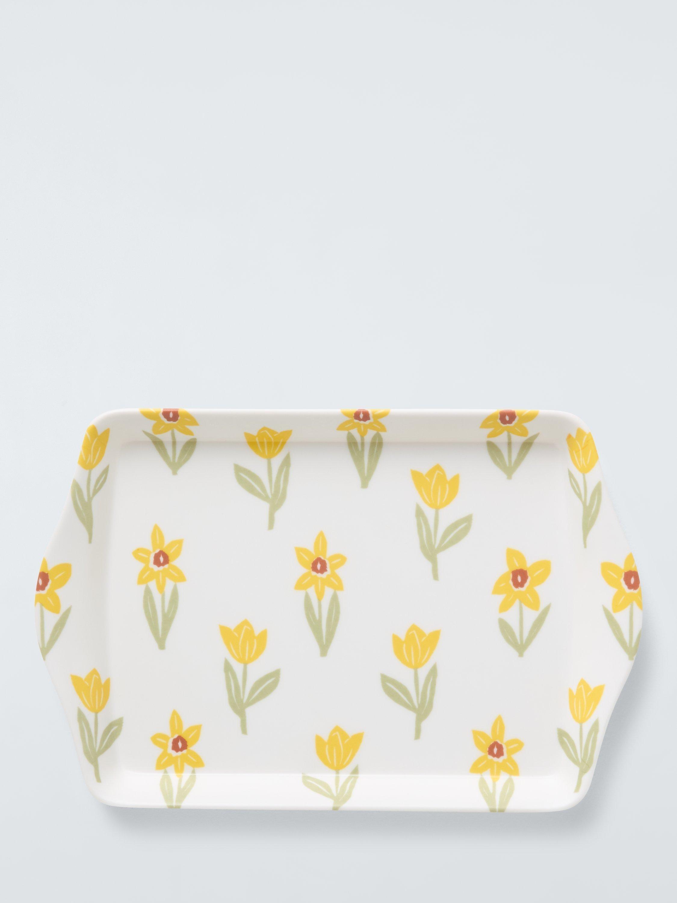 John Lewis Easter Daffodil Stoneware Mugs & Melamine Tray Set, Yellow/White