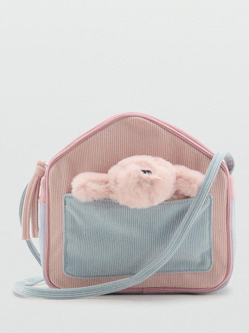 Mango Kids' Casita Plush Dog Crossbody Bag, Pastel Pink/Blue