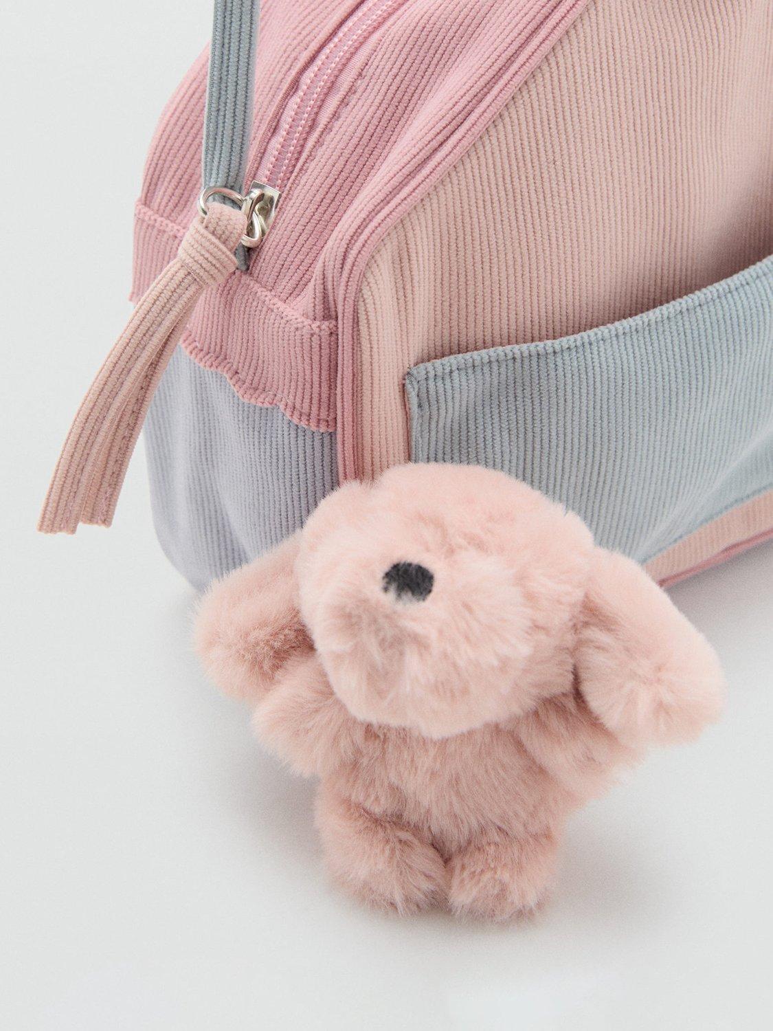 Mango Kids' Casita Plush Dog Crossbody Bag, Pastel Pink/Blue