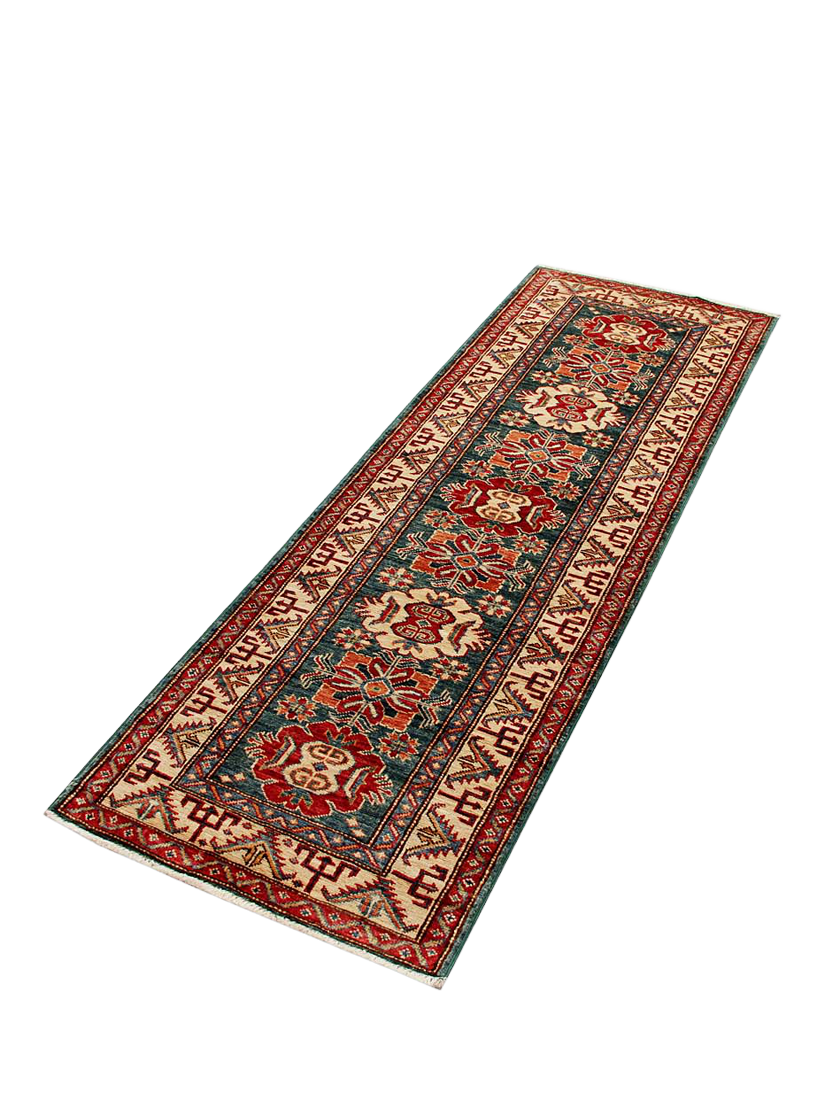 Gooch Oriental Supreme Kazak Pure Wool Runner Rug, Green, L184 x W62 cm