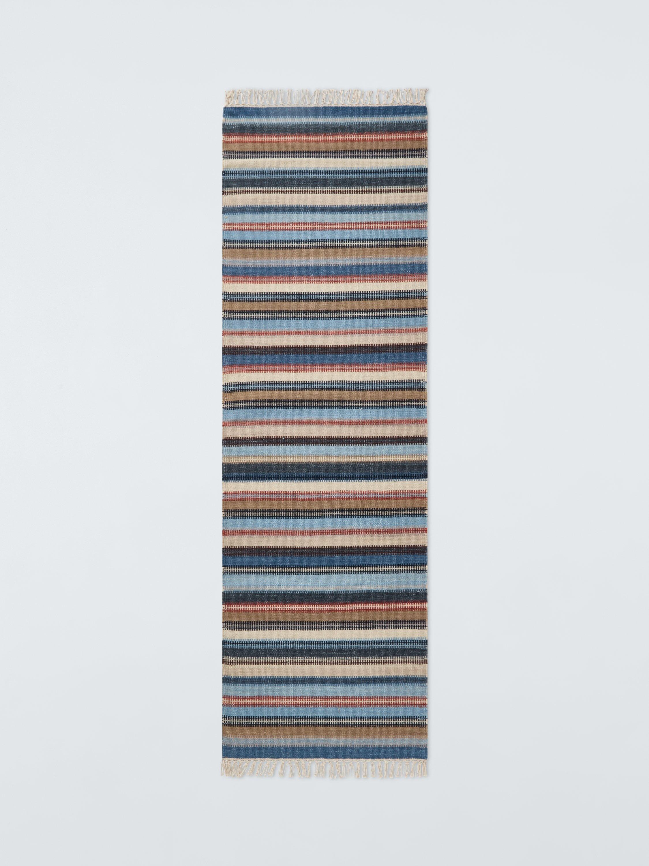 John Lewis Somerton Stripe Wool Rich Runner Rug, L240 x W70cm, Blue/Multi