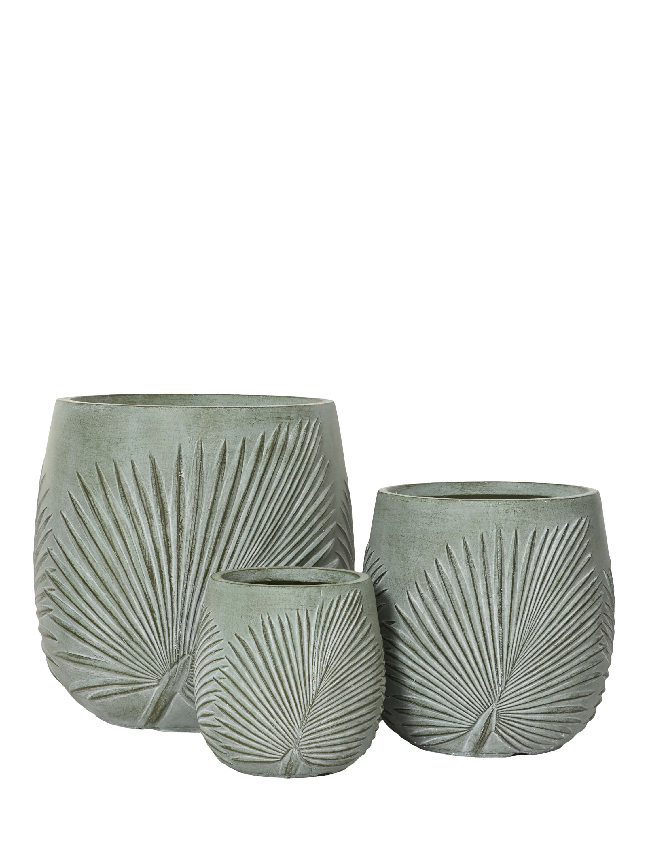 Kaemingk Axel Leaf Ceramic Effect Outdoor Planters, Set of 3, Green