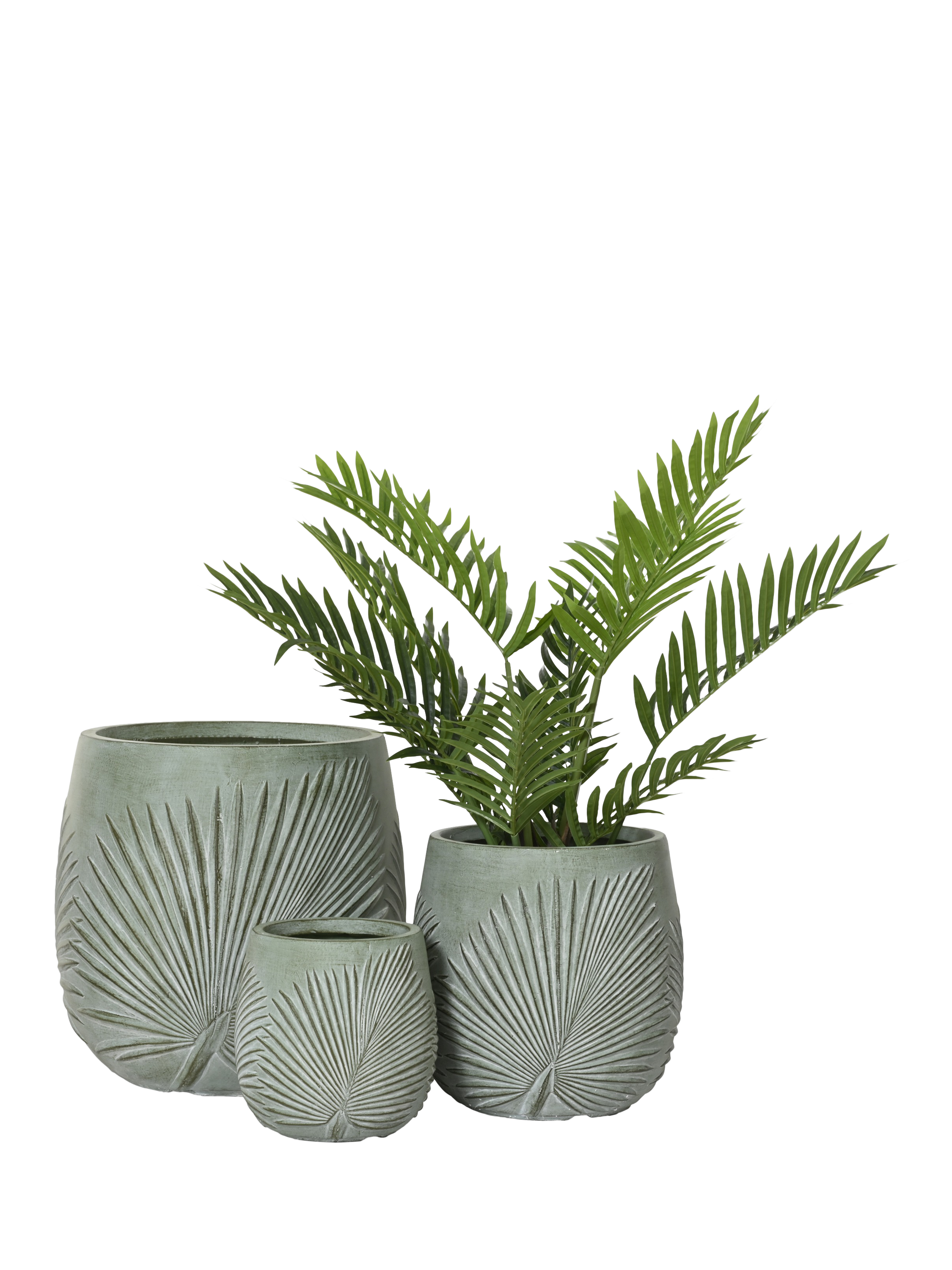 Kaemingk Axel Leaf Ceramic Effect Outdoor Planters, Set of 3, Green
