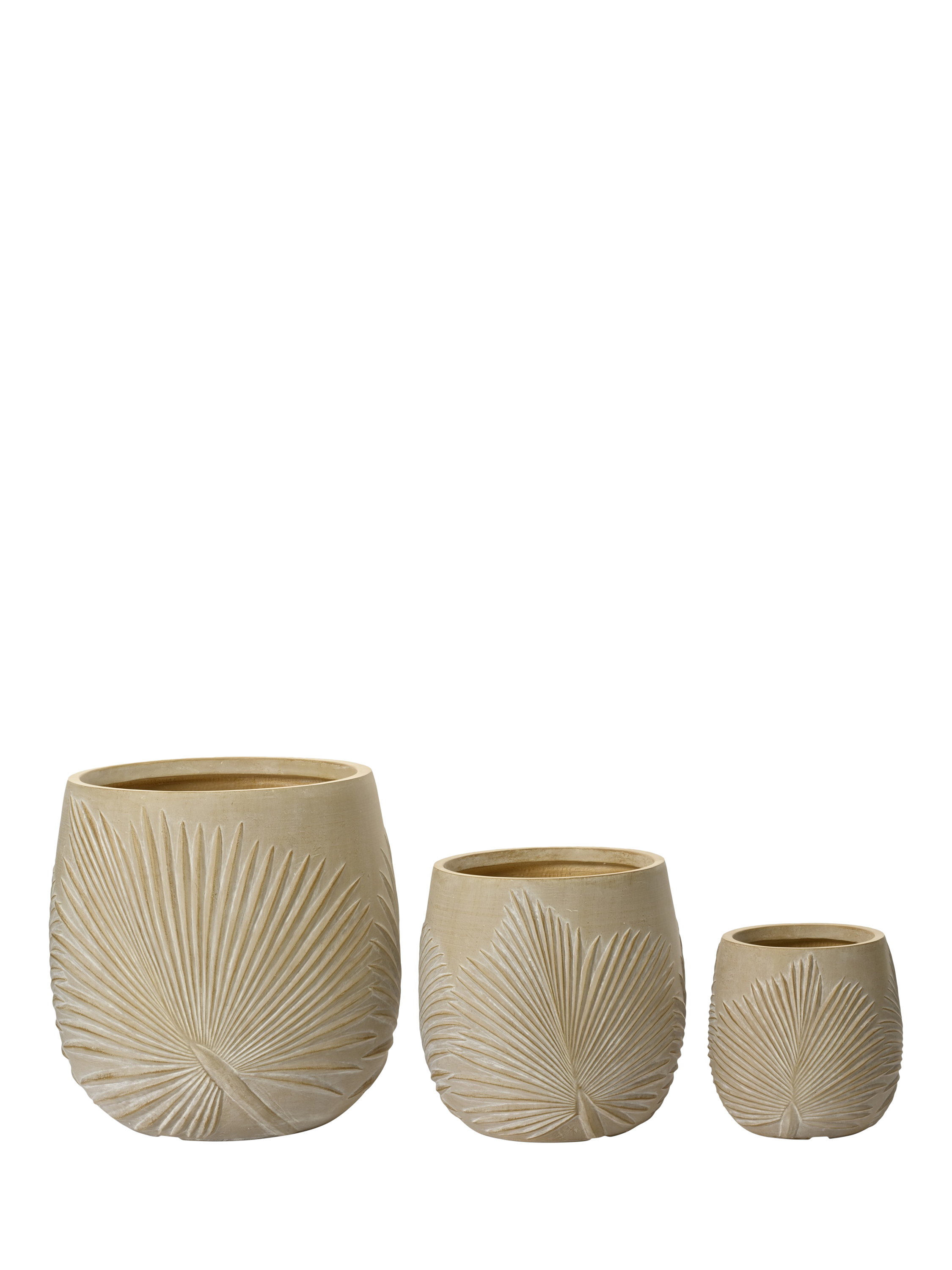Kaemingk Axel Leaf Ceramic Effect Outdoor Planters, Set of 3, Natural
