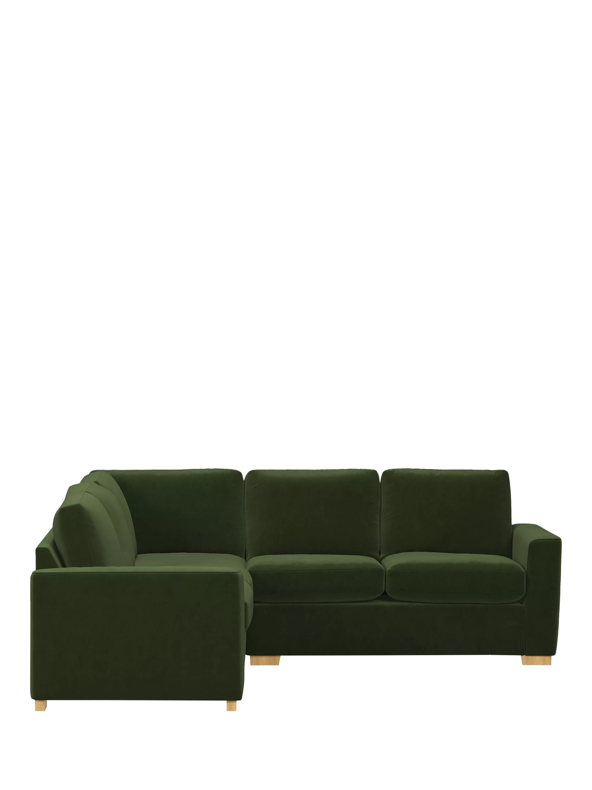 John Lewis Oliver II 5 Seater Corner Sofa, Light Leg, Plush Velvet Green