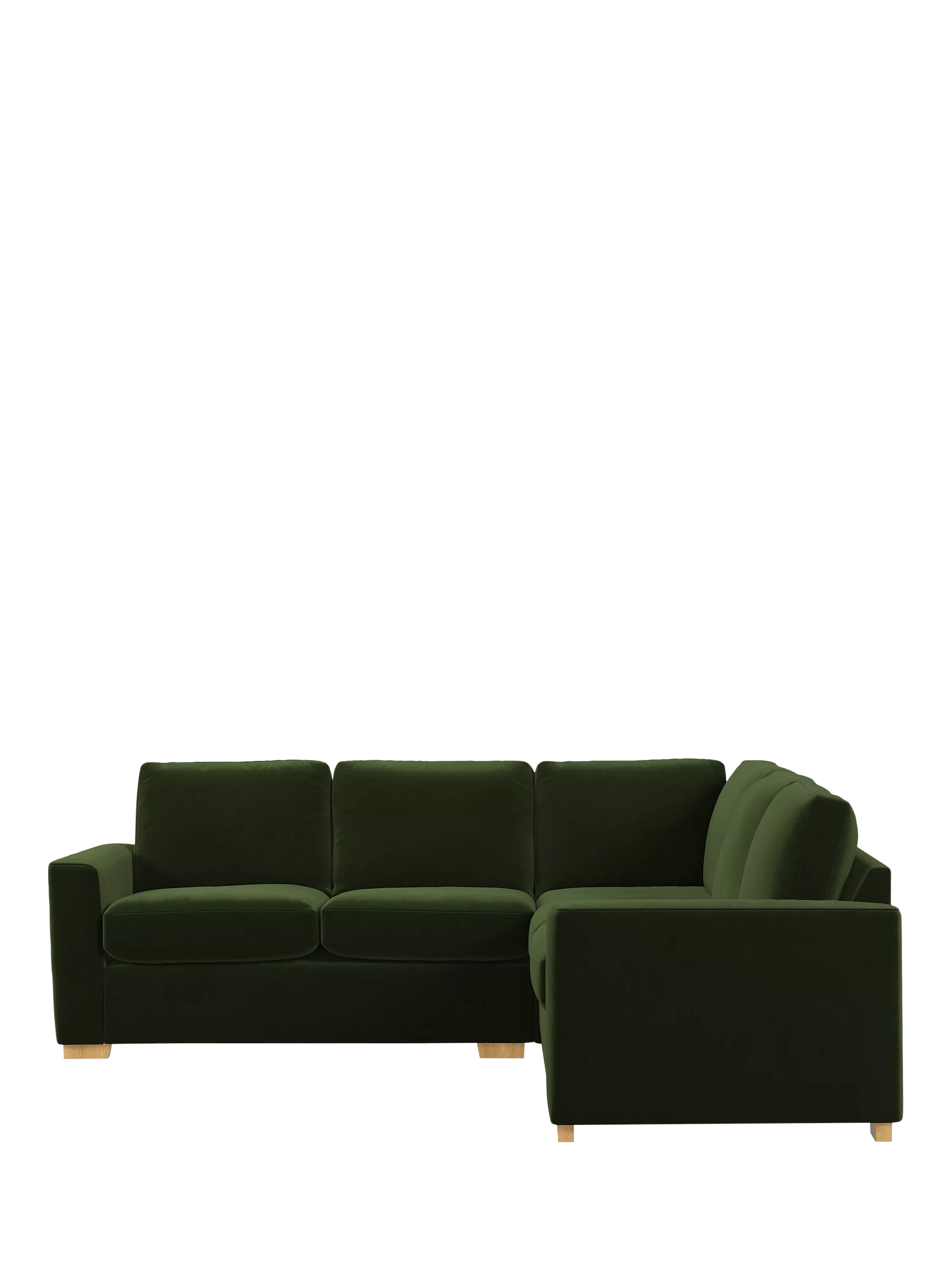 John Lewis Oliver II 5 Seater Corner Sofa, Light Leg, Plush Velvet Green
