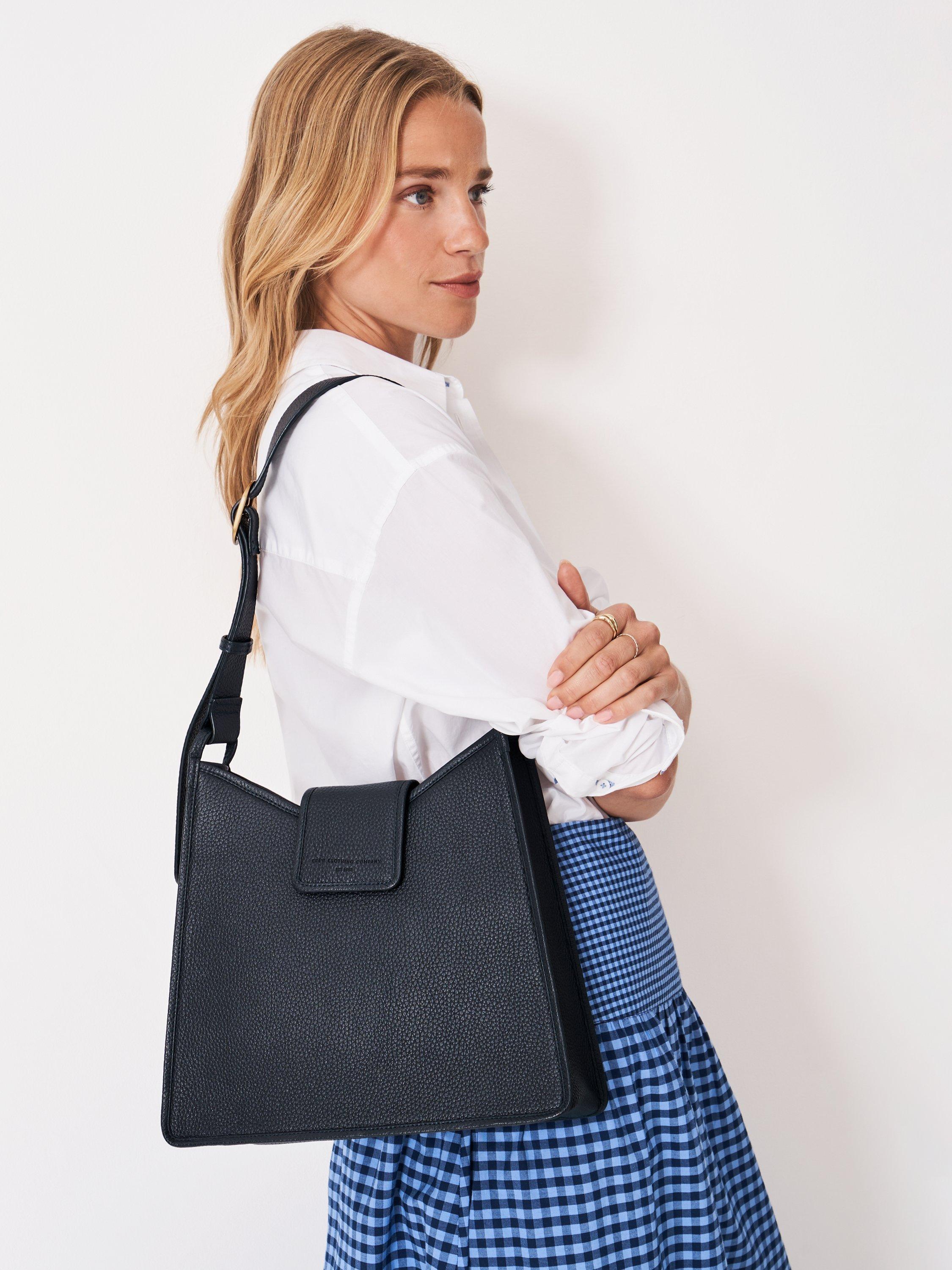 Crew Clothing Leather Clasp Closure Handbag, Navy Blue